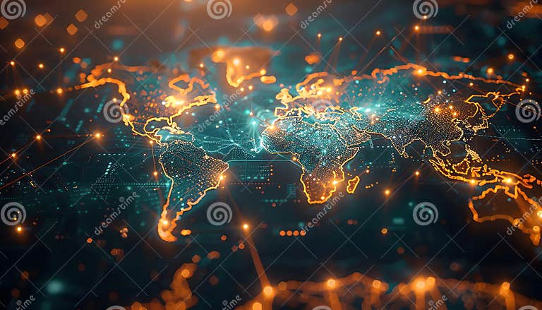 World Map with Flight Paths and Connected Cities Stock Illustration ...