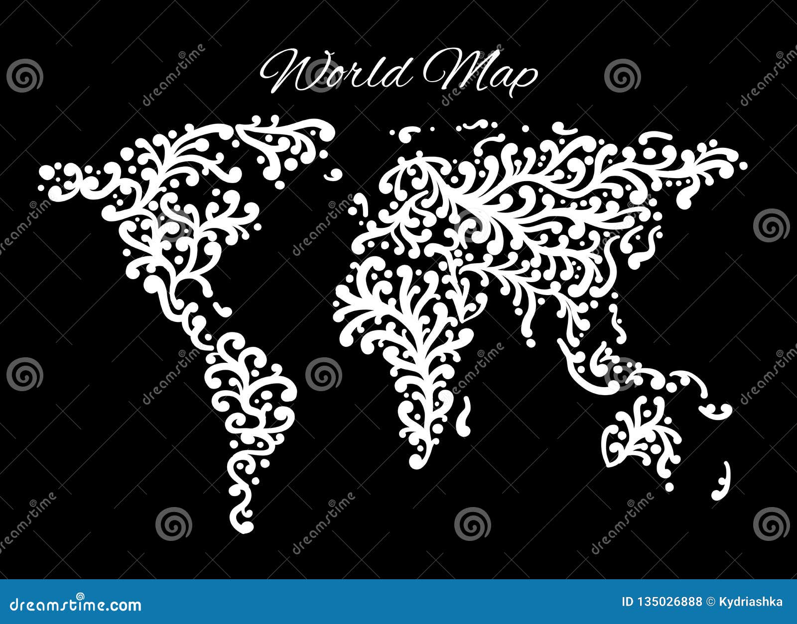 World Map, Floral Ornament for Your Design Stock Vector - Illustration ...