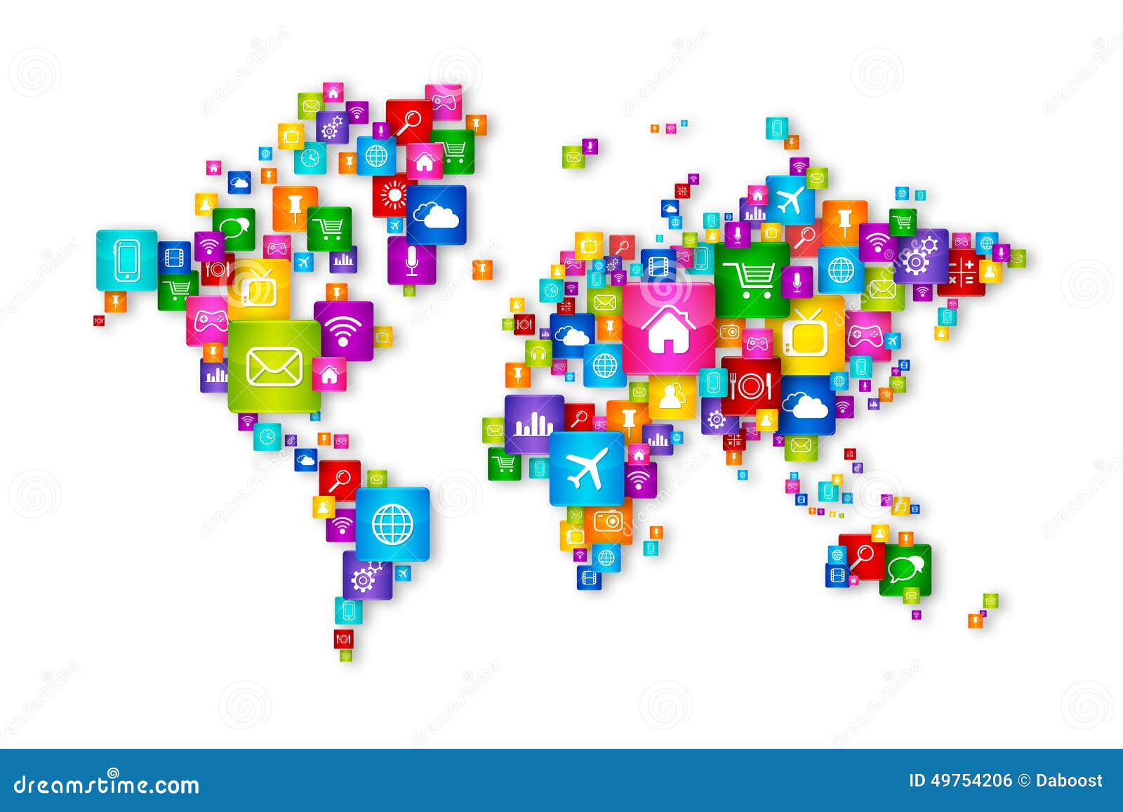 World Map Flying Desktop Icons Collection Stock Illustration ...