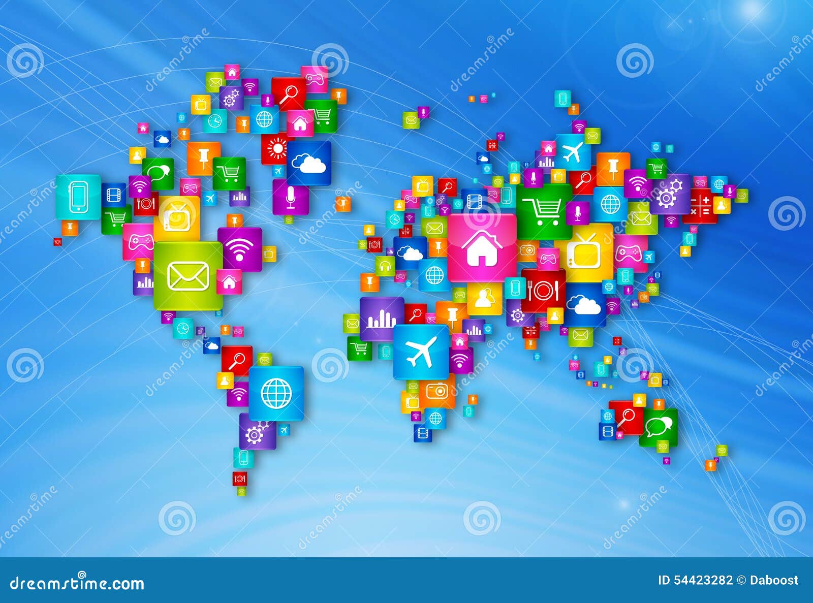 World Map Flying Desktop Icons Collection Stock Illustration ...