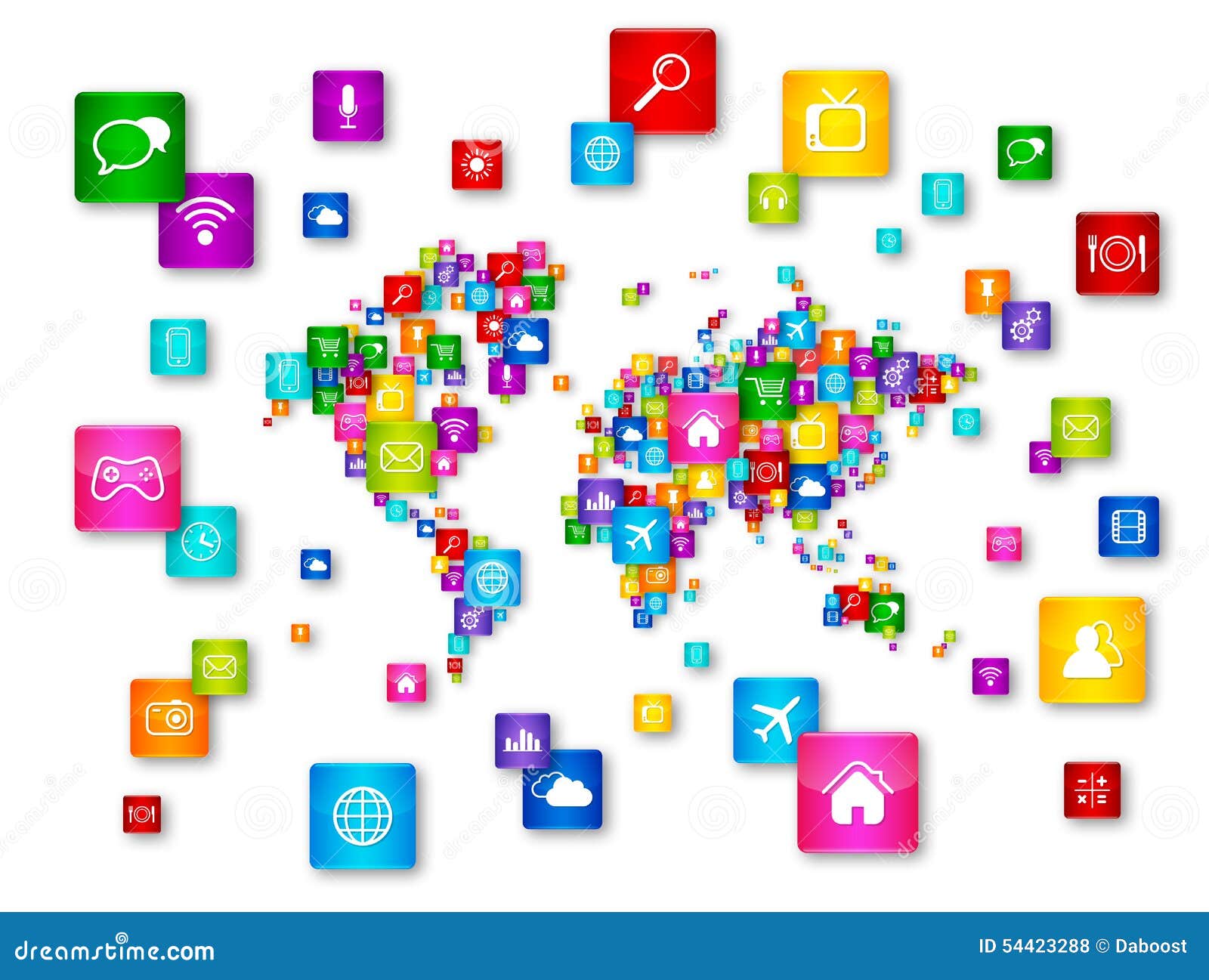 World Map Flying Desktop Icons Collection Stock Illustration ...