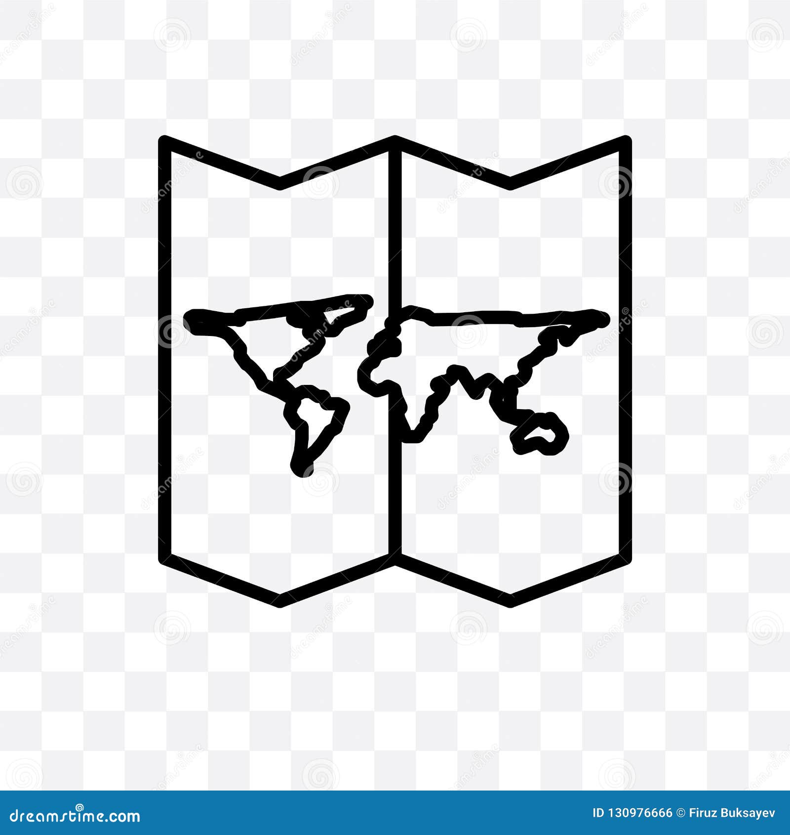 World Map Folded Vector Linear Icon Isolated On Transparent Background ...