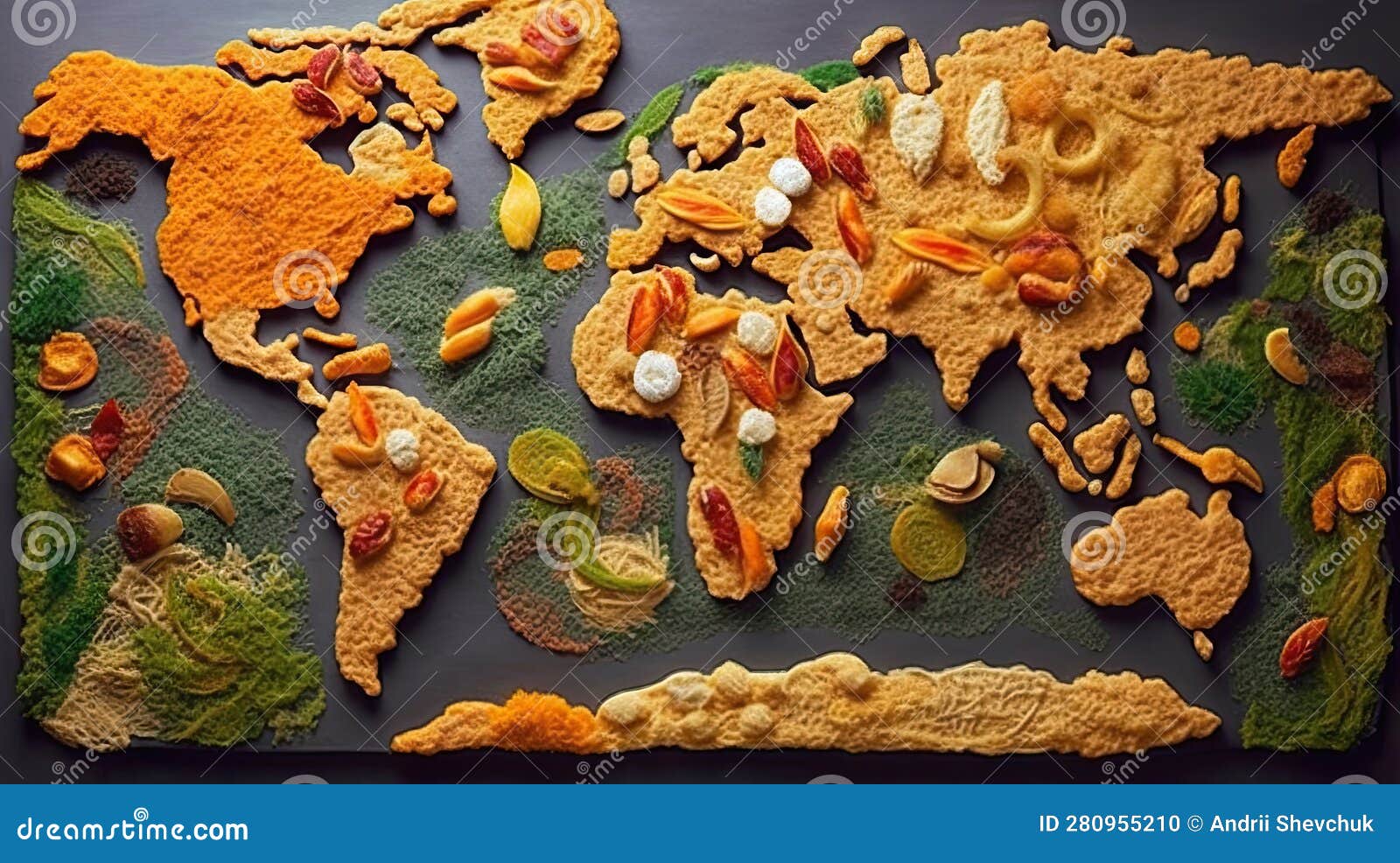World Map in Food Background. Generative AI Stock Illustration ...