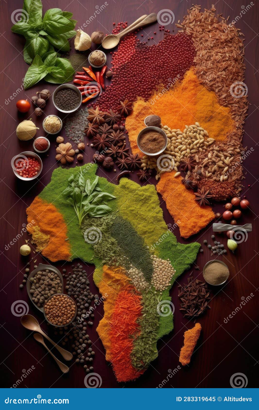 World Map Formed by Arranging Various Spices and Herbs Stock ...