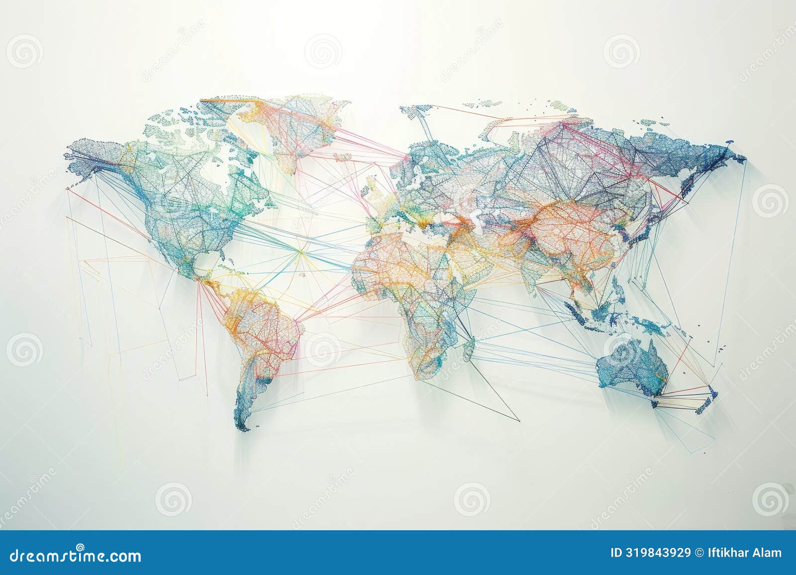 A World Map Formed by Intricate Wires on a White Wall, Showcasing ... A World Map Formed by Intricate Wires on a White Wall, Showcasing ...