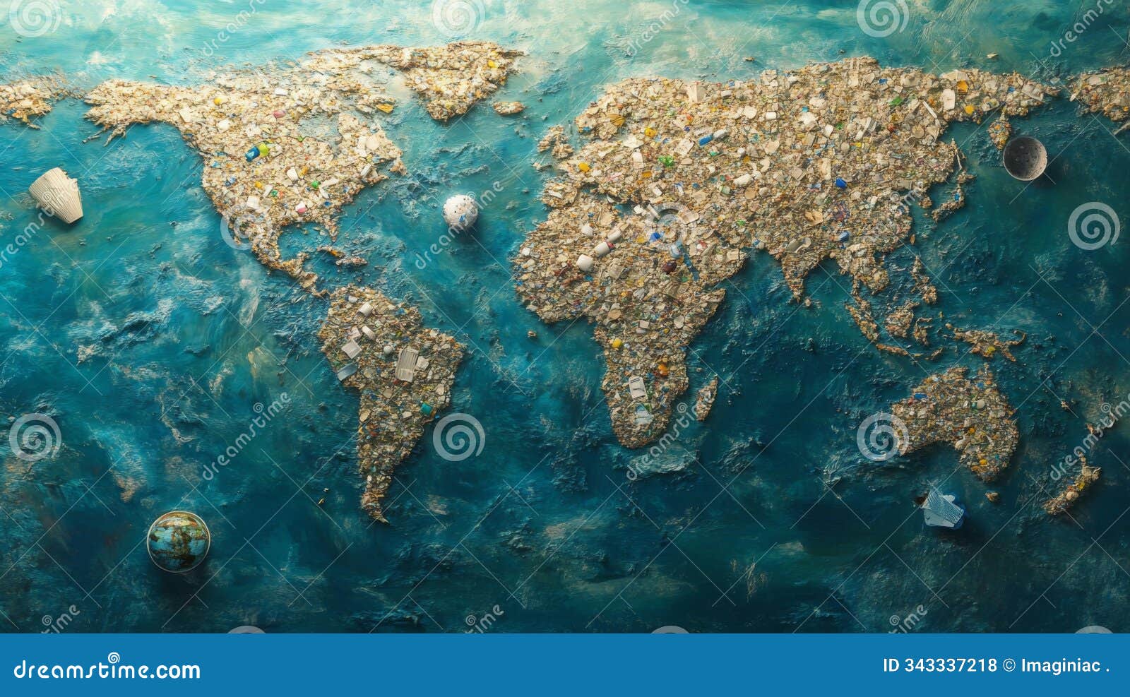 World Map Formed by Ocean Plastic Pollution Stock Illustration ...