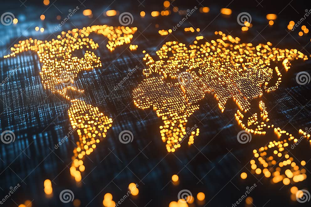 A World Map Forms from Glowing Binary Code, Symbolizing Global ...