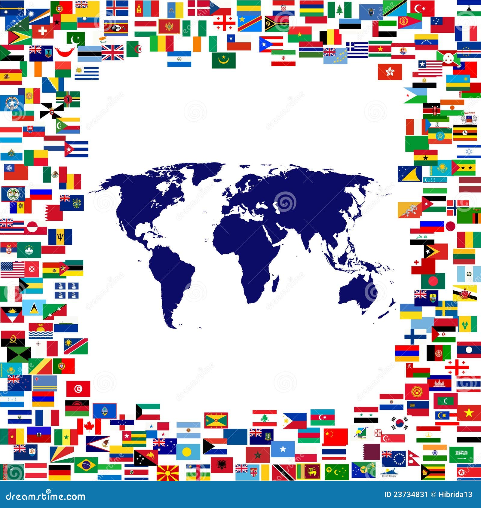 World Map Framed by World Flags Stock Illustration - Illustration of ...