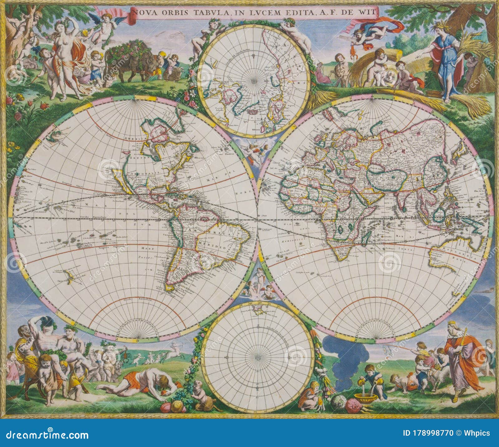 1665 World Map by Frederick De Wit Editorial Image - Image of century ...
