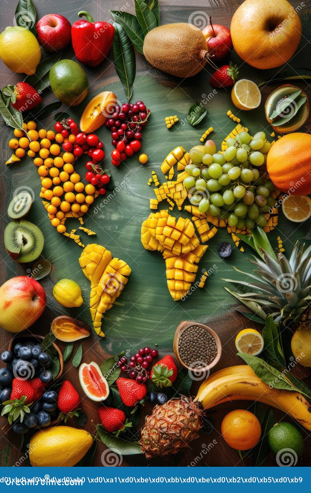 World Map from Fruits Top View. Selective Focus Stock Photo - Image of ...