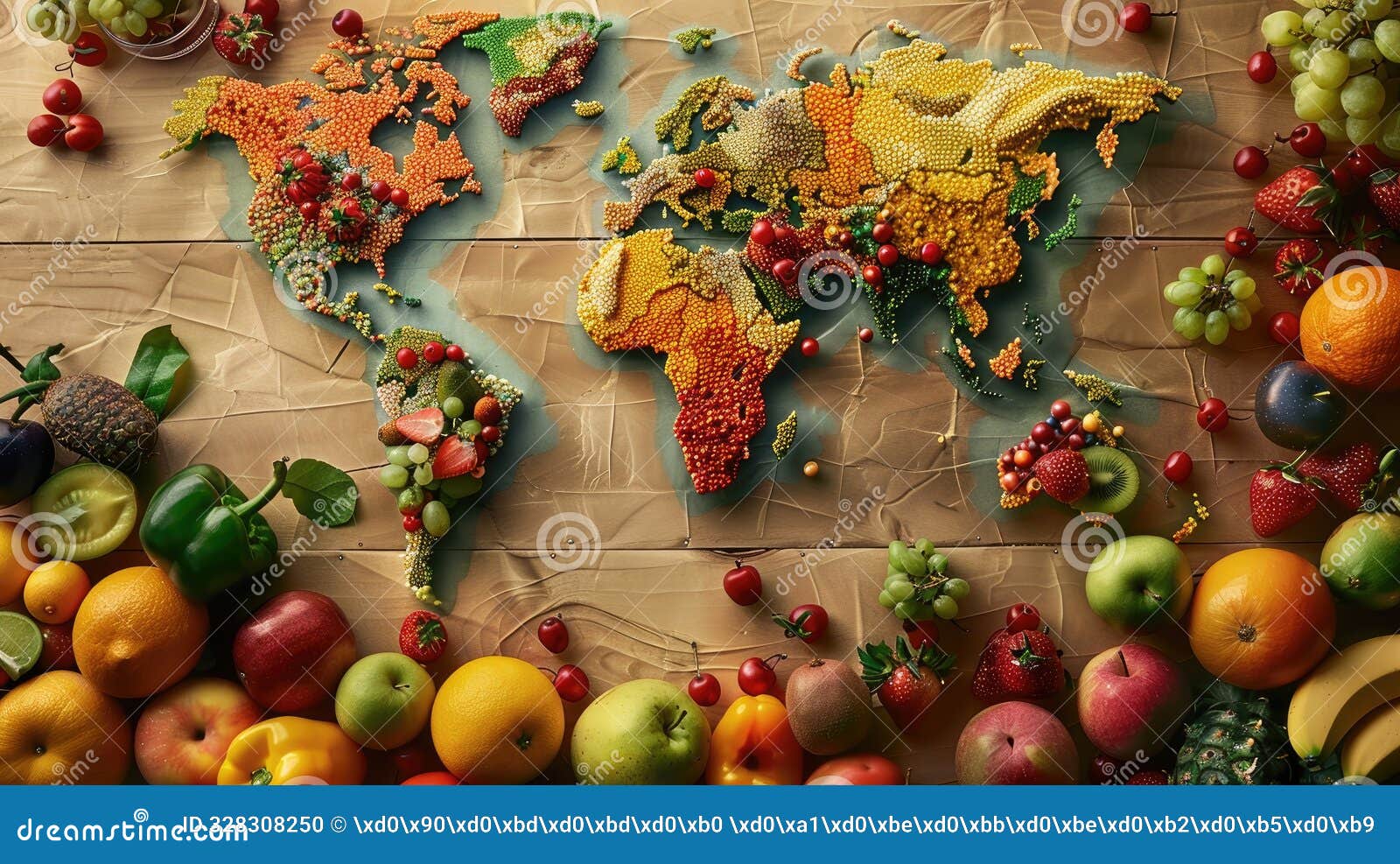 World Map from Fruits Top View. Selective Focus Stock Photo - Image of ...