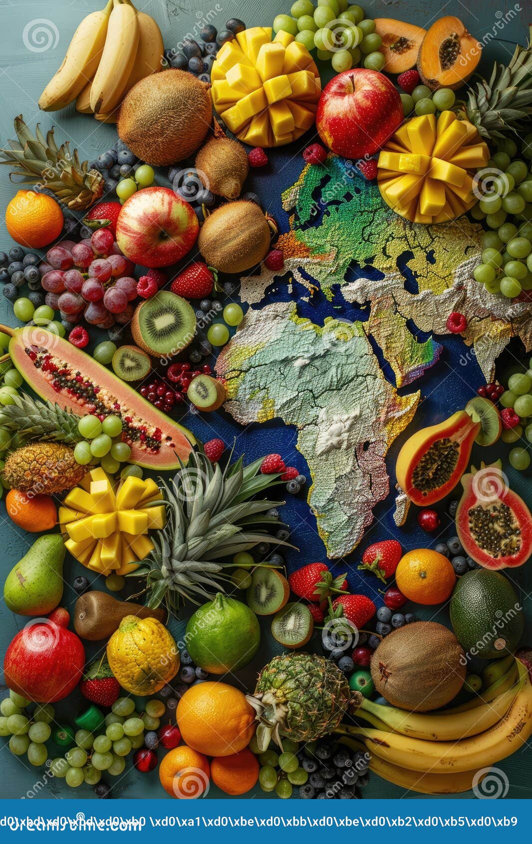 World Map from Fruits Top View. Selective Focus Stock Photo - Image of ...