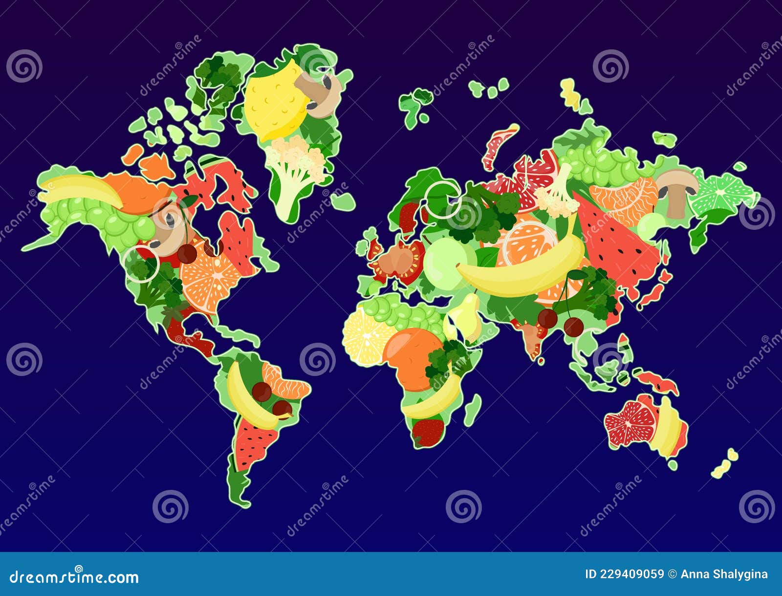 World Map with Fruits and Vegetables. World Vegetarian Day. October 1 ...