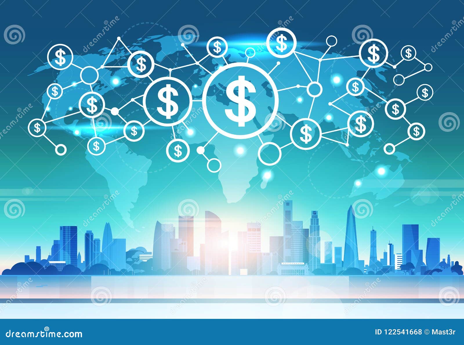 World Map Futuristic Dollar Money Icon Interface Network Connection ...