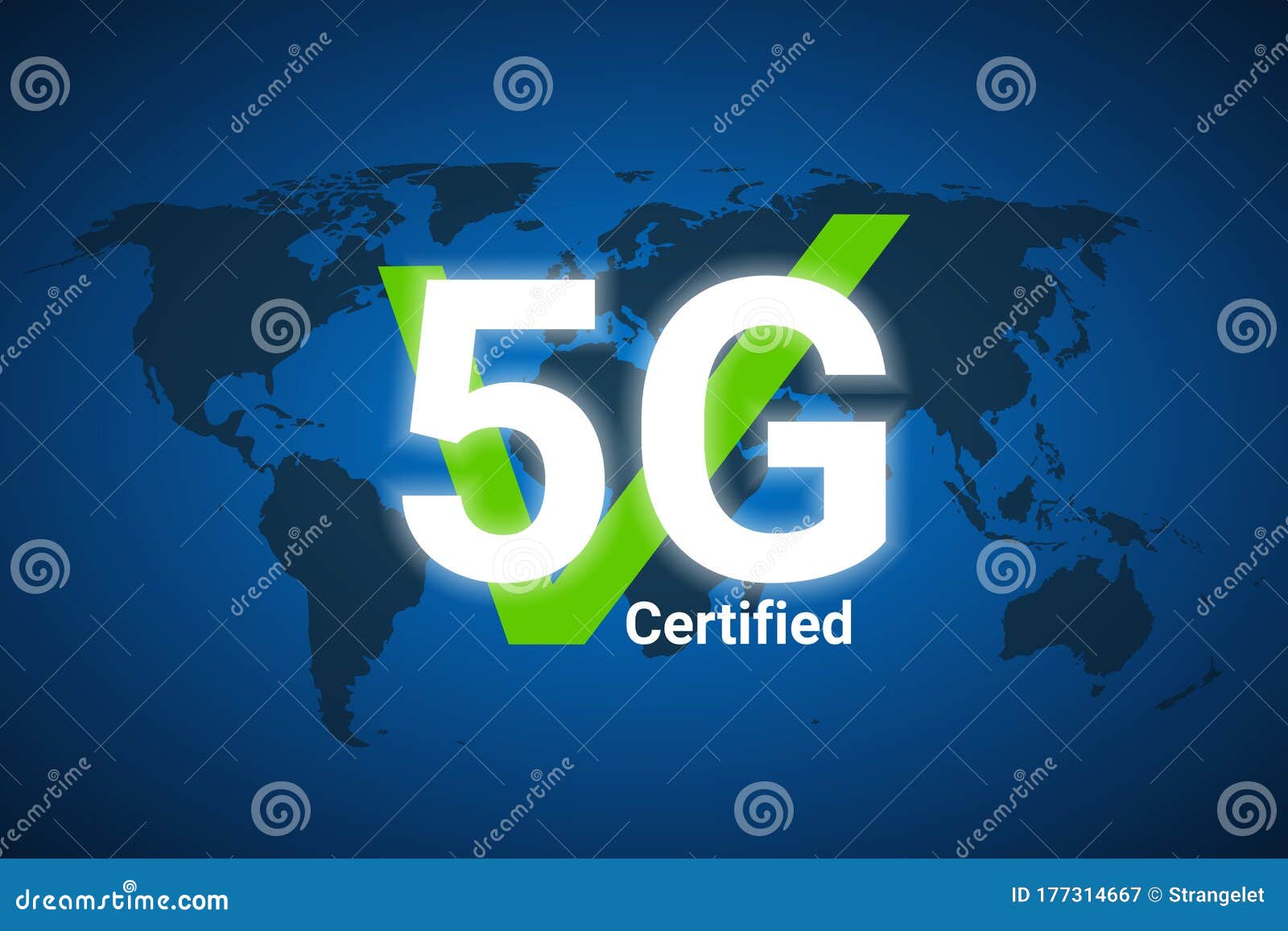 World Map with 5G Certified Text, Blue Background. Stock Vector ...