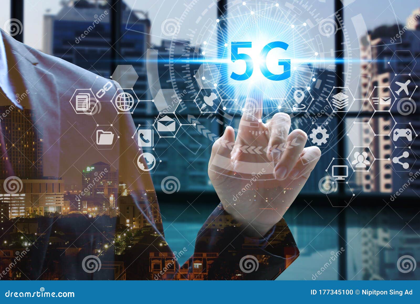 World Map with 5G Technology Background, Hand Touch Network Using 5G ...