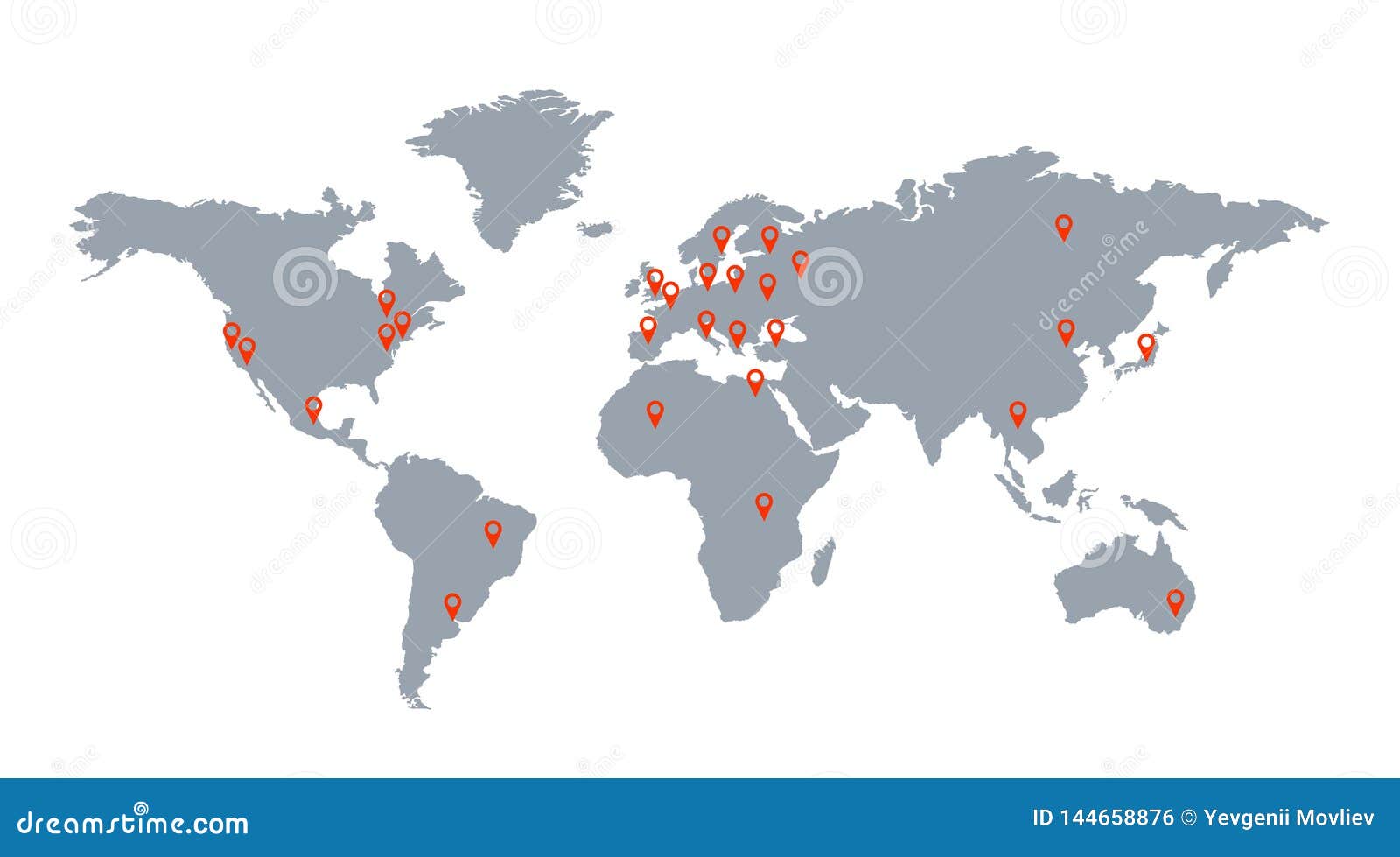 World Map with Geolocation Markers. Global Communication. Delivery and ...