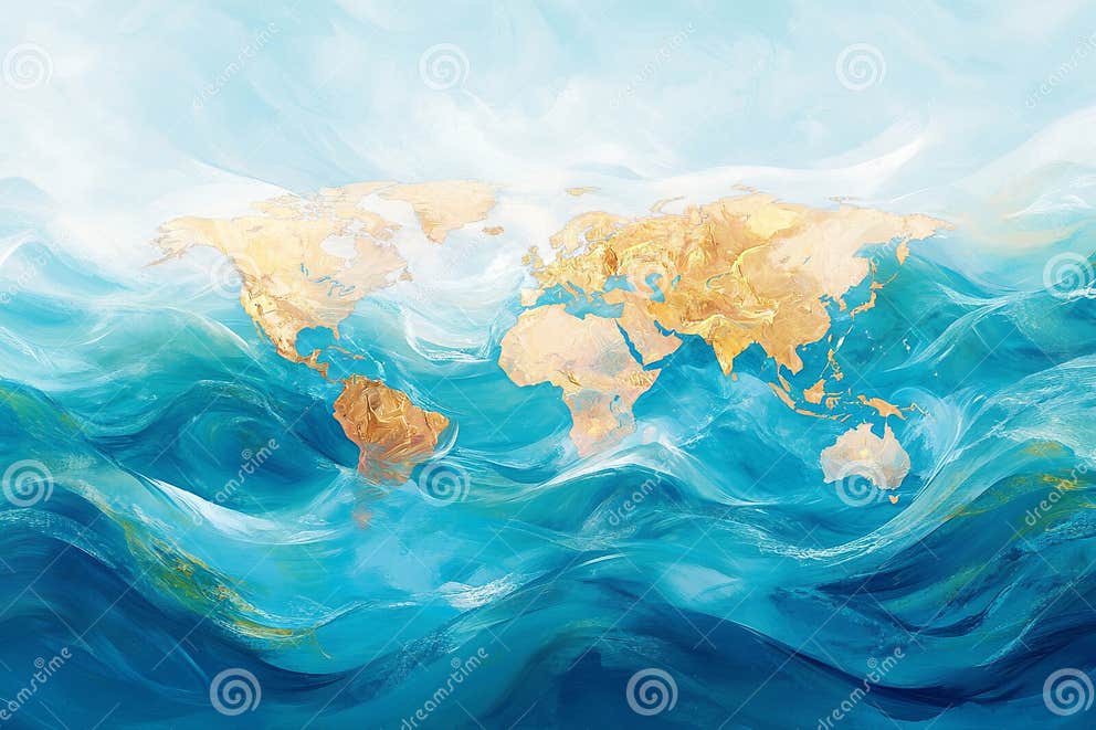 A World Map with Global Interconnection, Featuring a Swirling Blue ...