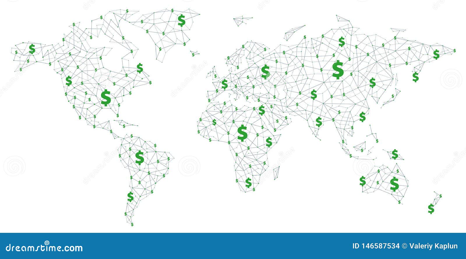 World Map - Global Money, Business and Connection Stock Illustration ...