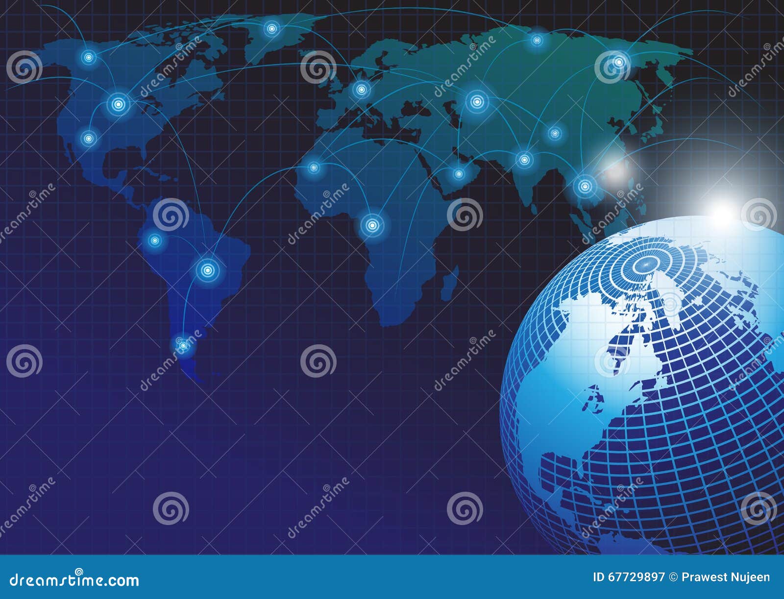 World Map with Global Network Stock Vector - Illustration of system ...