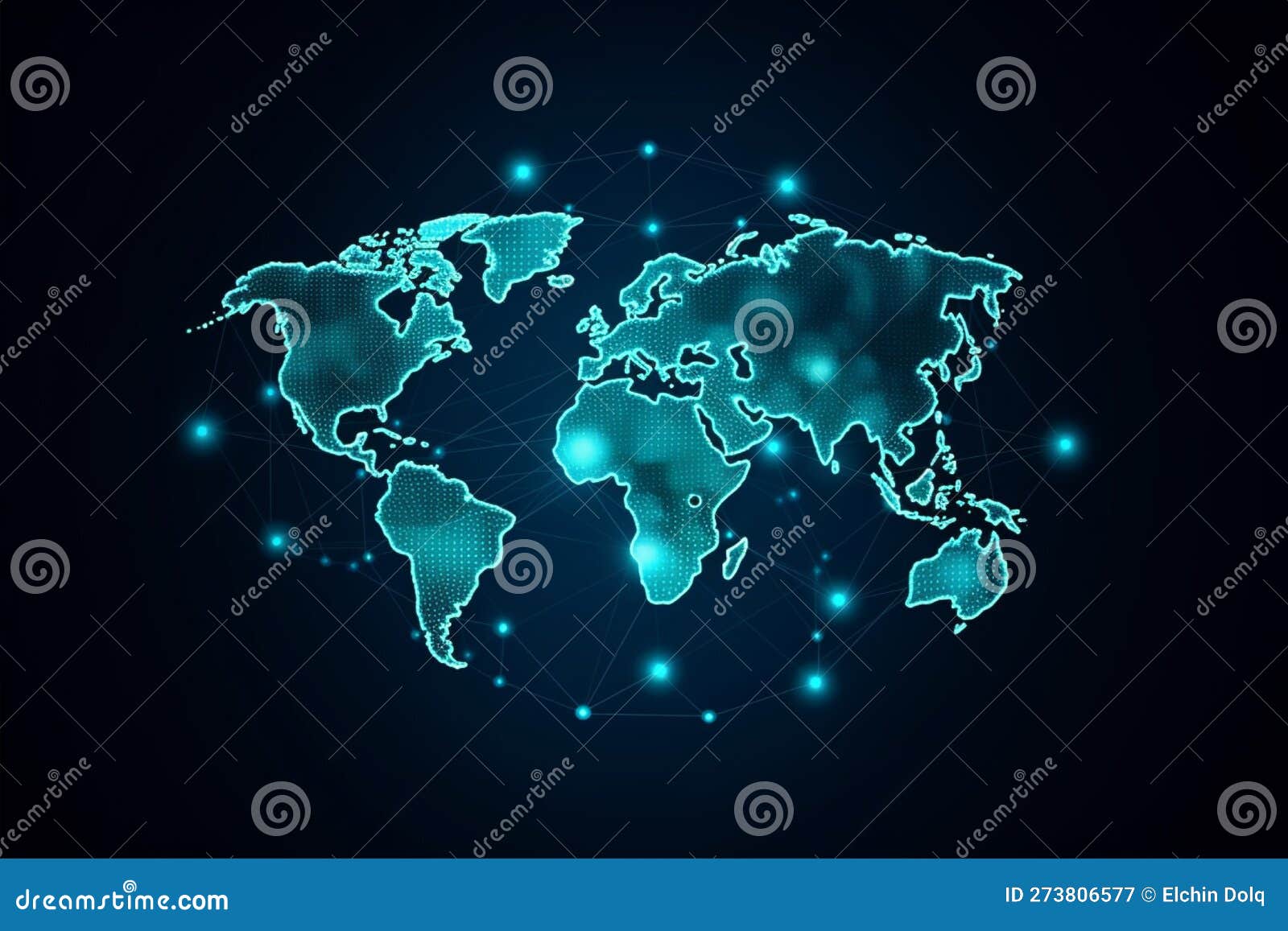 World Map with Global Technology Social Connection Network with Lights ...