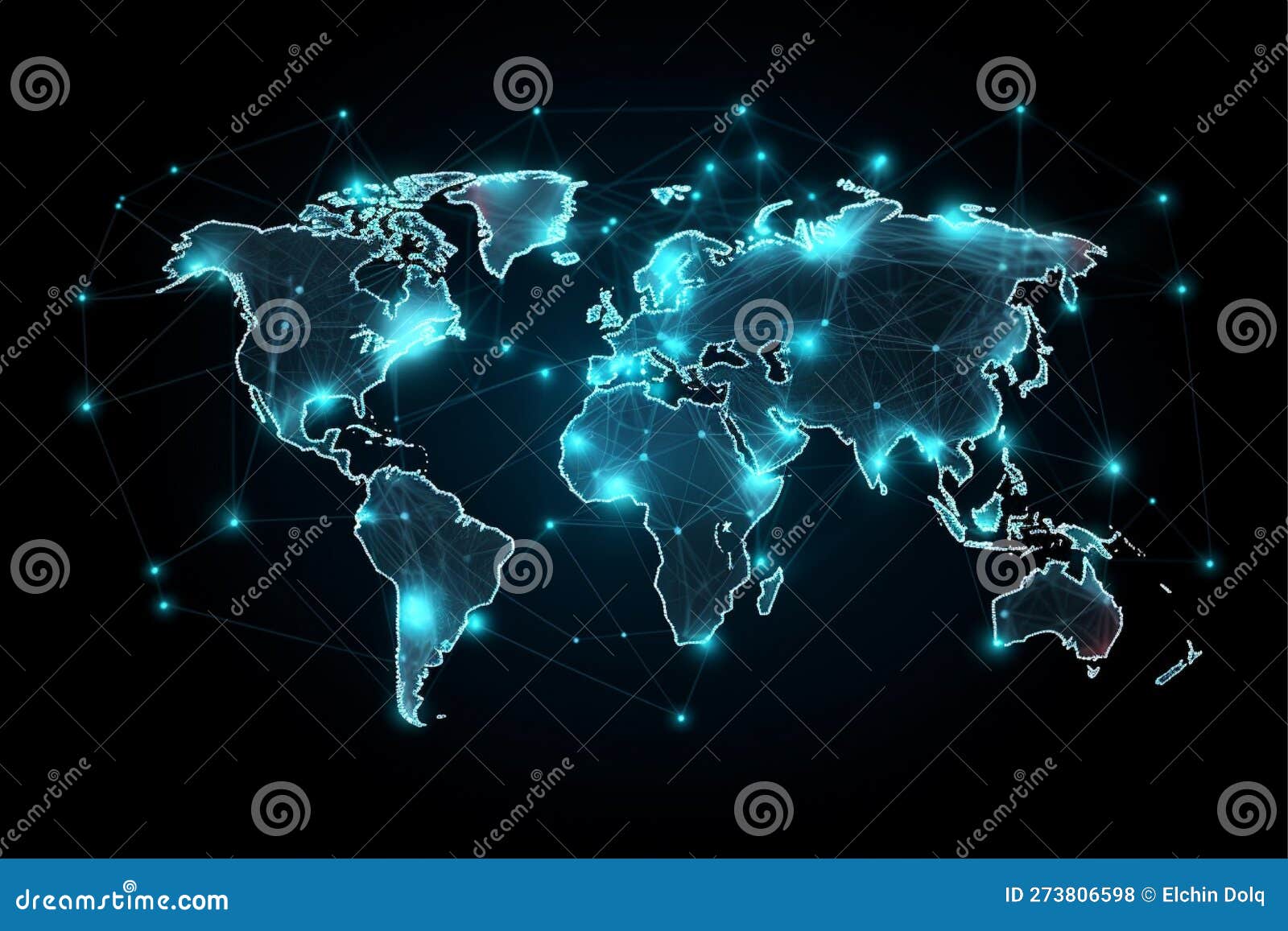 World Map with Global Technology Social Connection Network with Lights ...