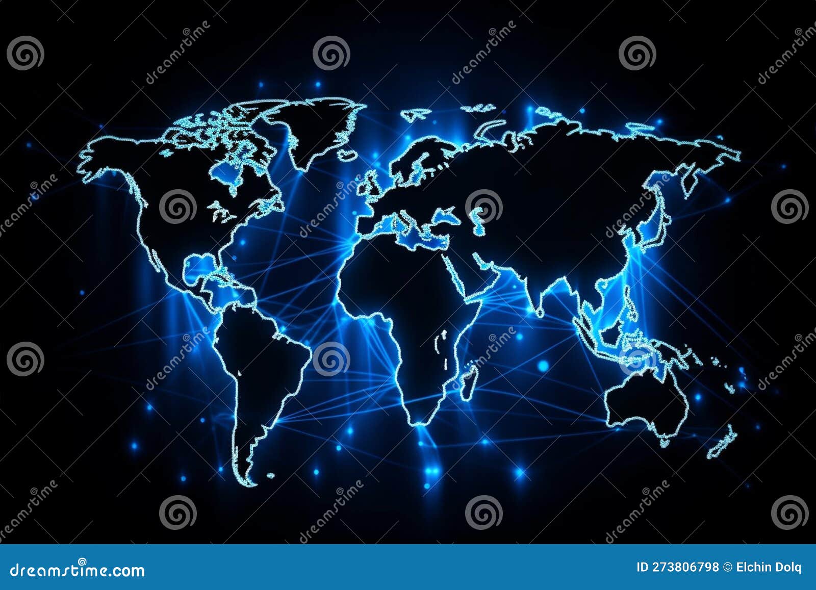 World Map with Global Technology Social Connection Network with Lights ...
