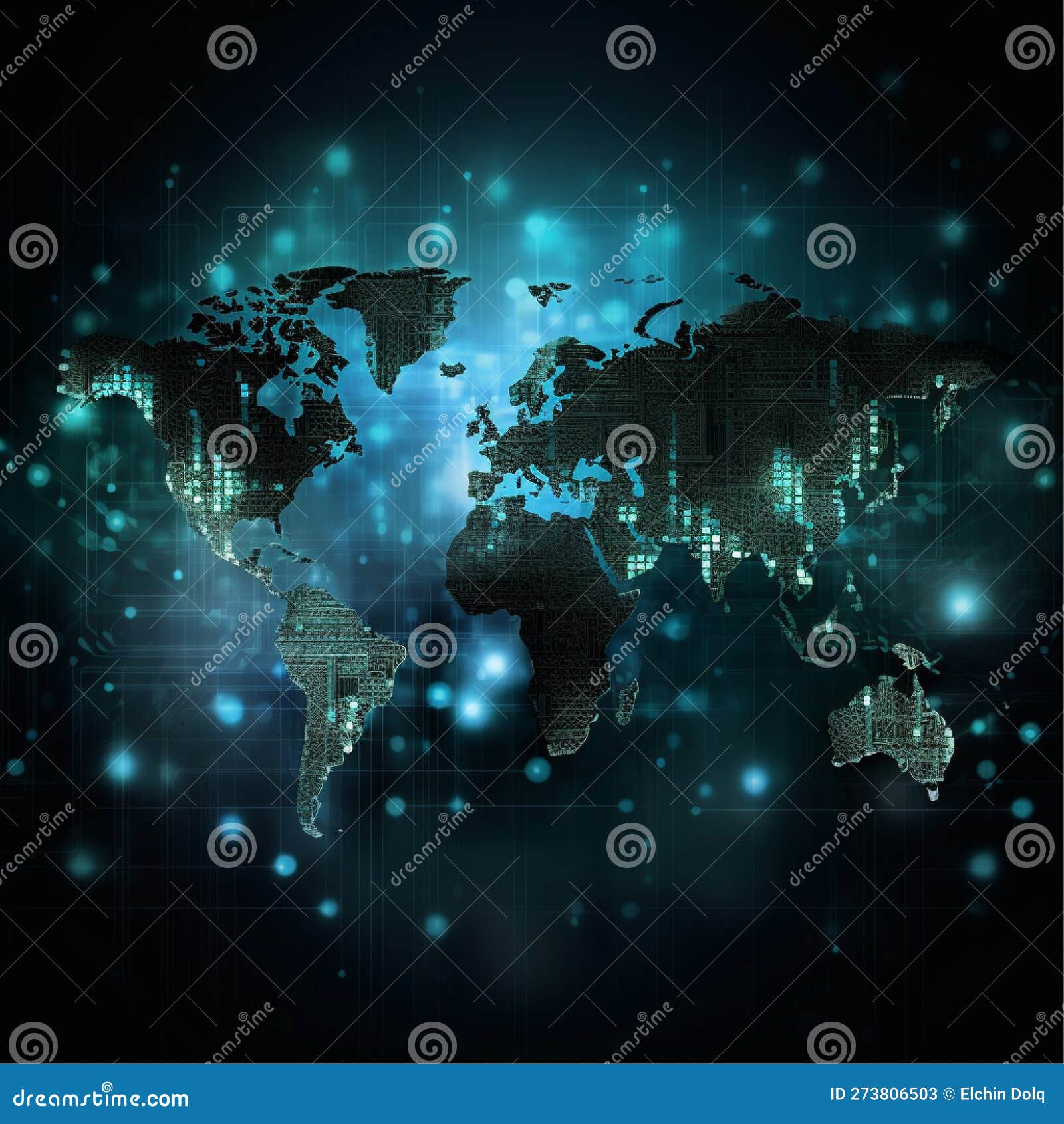 World Map with Global Technology Social Connection Network with Lights ...