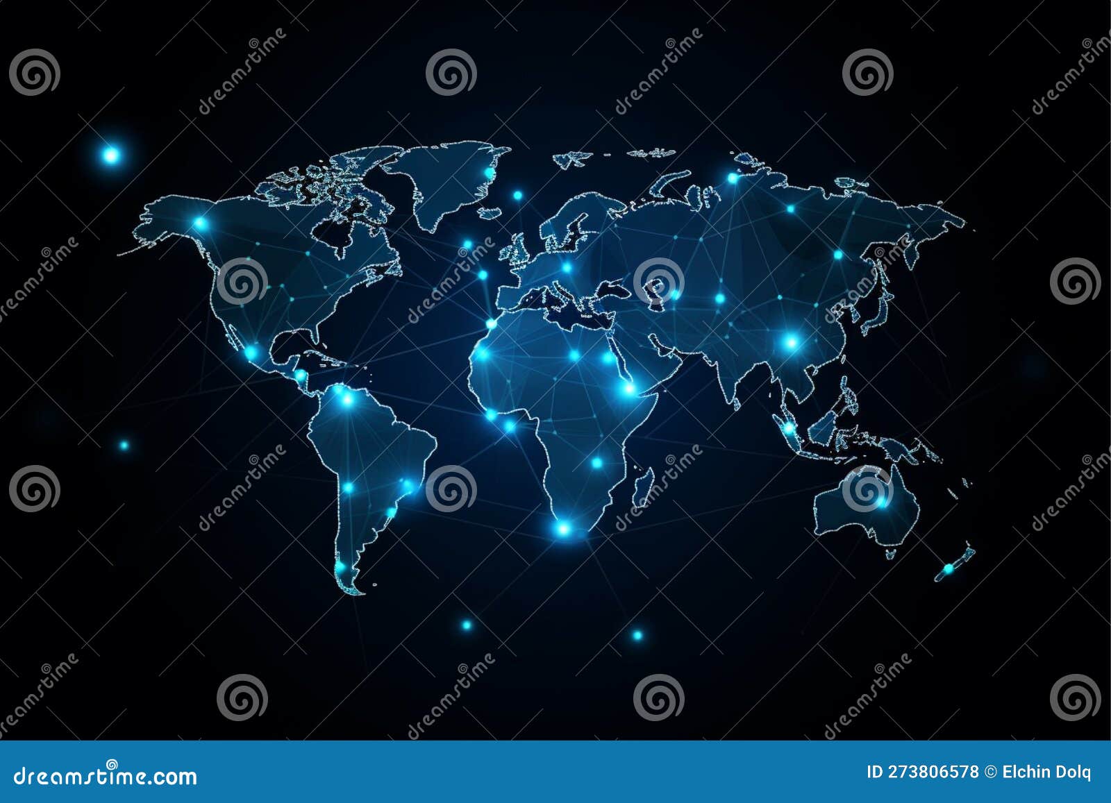 World Map with Global Technology Social Connection Network with Lights ...