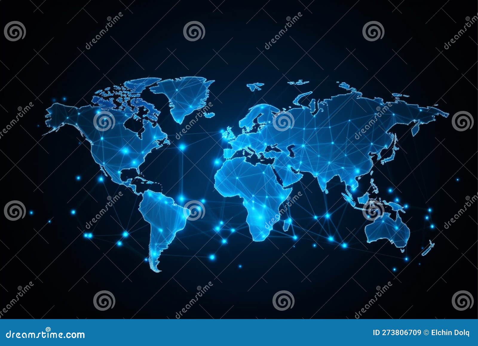 World Map with Global Technology Social Connection Network with Lights ...