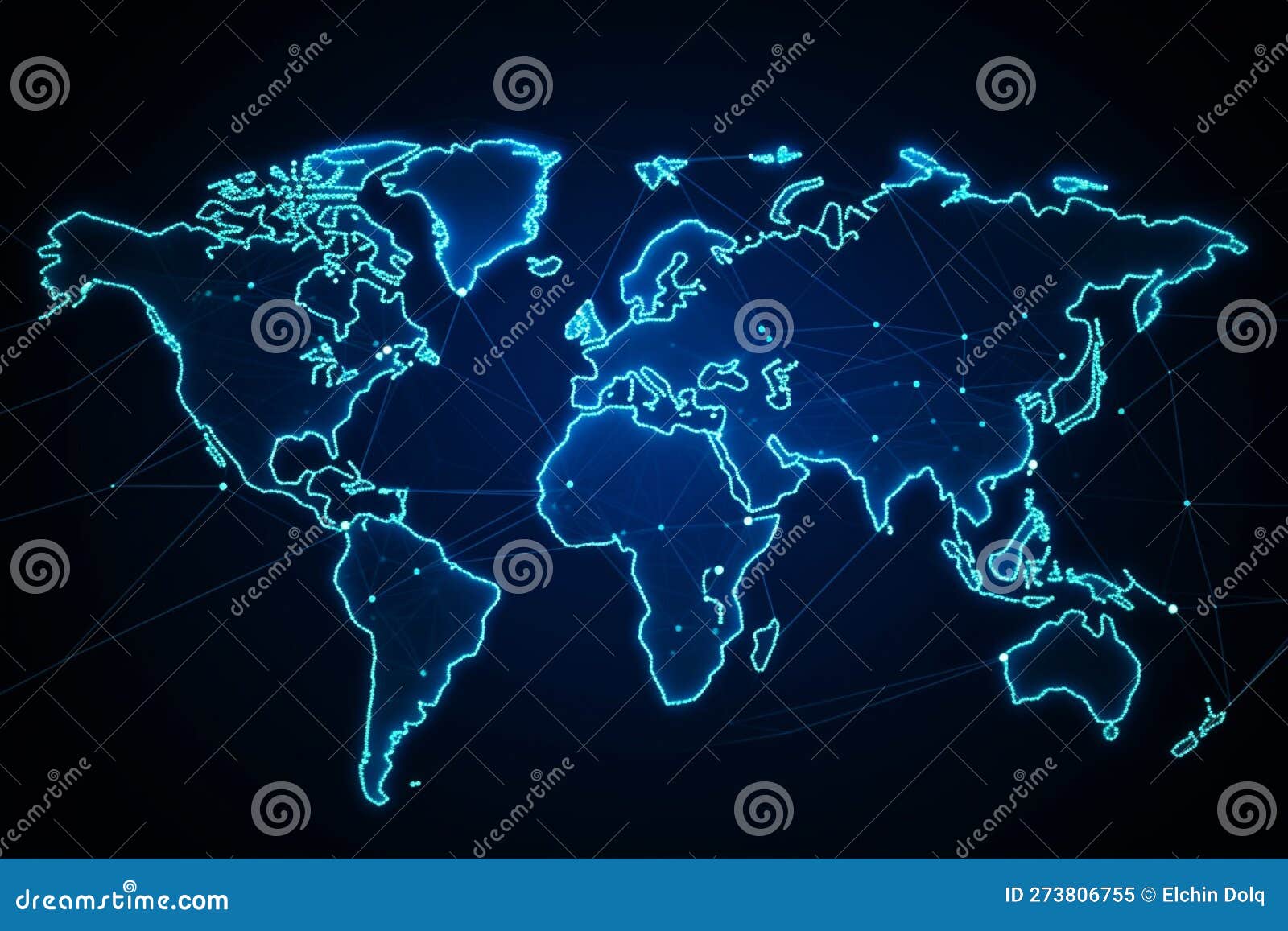 World Map with Global Technology Social Connection Network with Lights ...