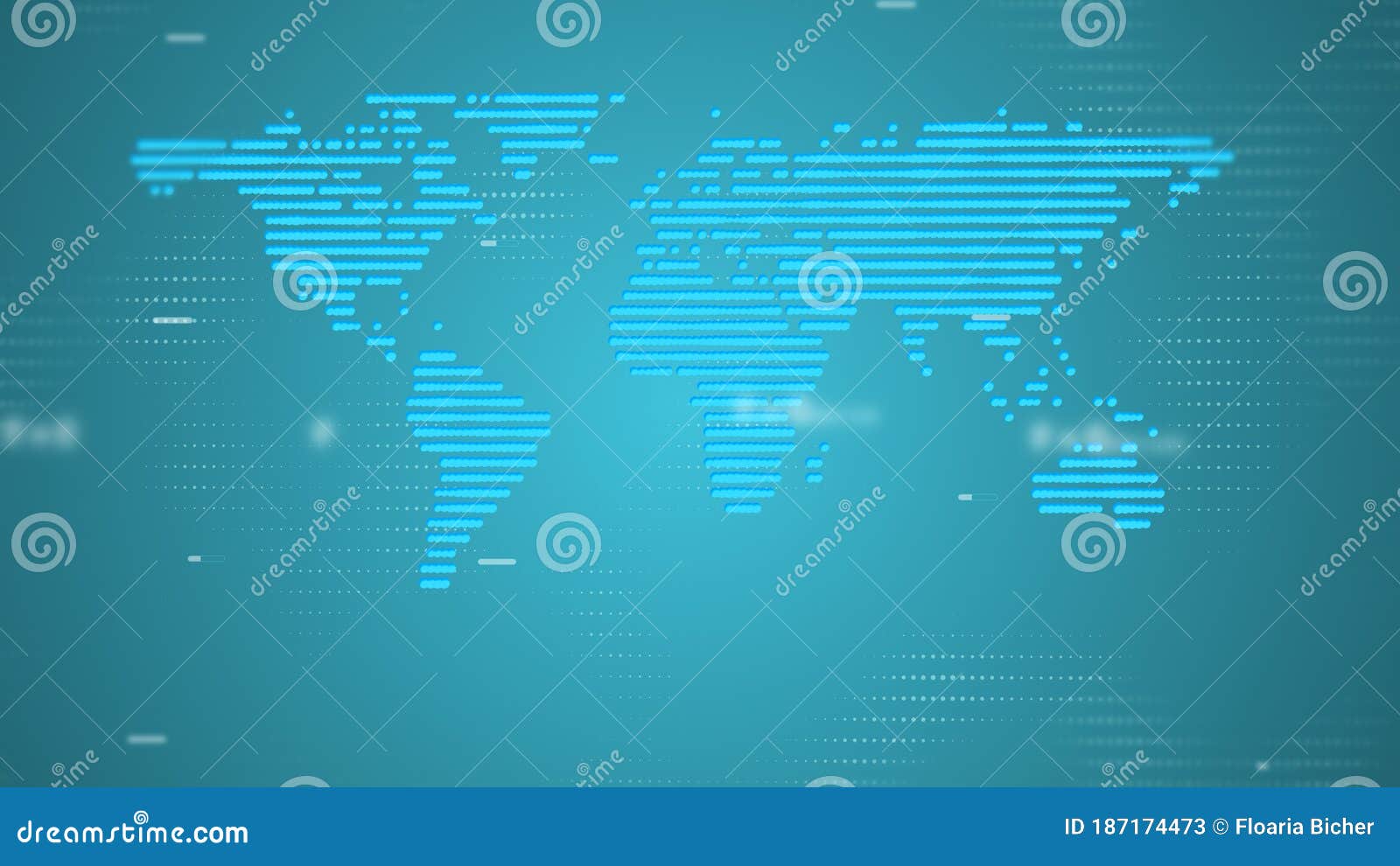 World Map of Global Technology and Telecommunication Network in Blue ...