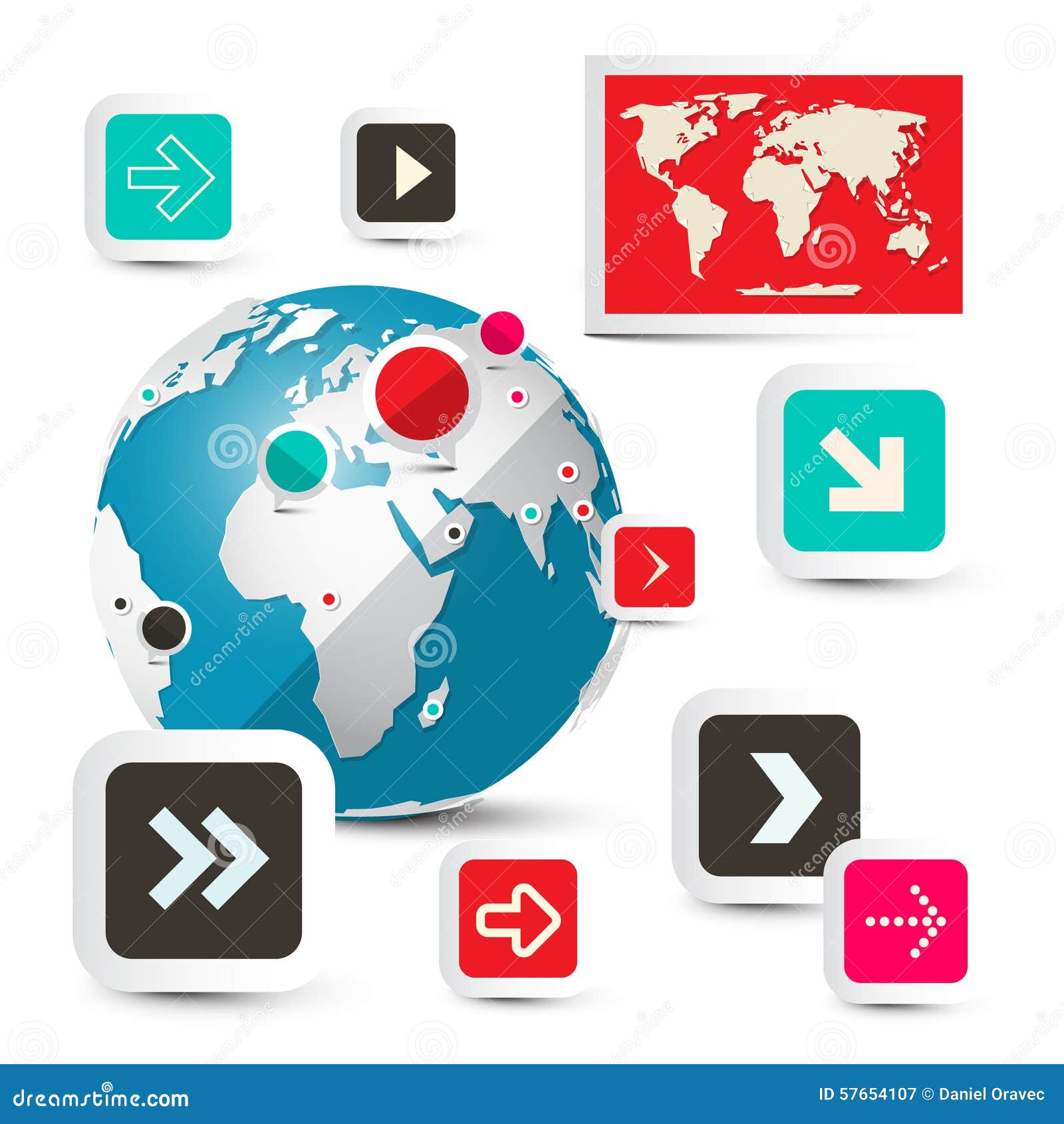 World Map - Globe with Arrows Set Stock Vector - Illustration of ...