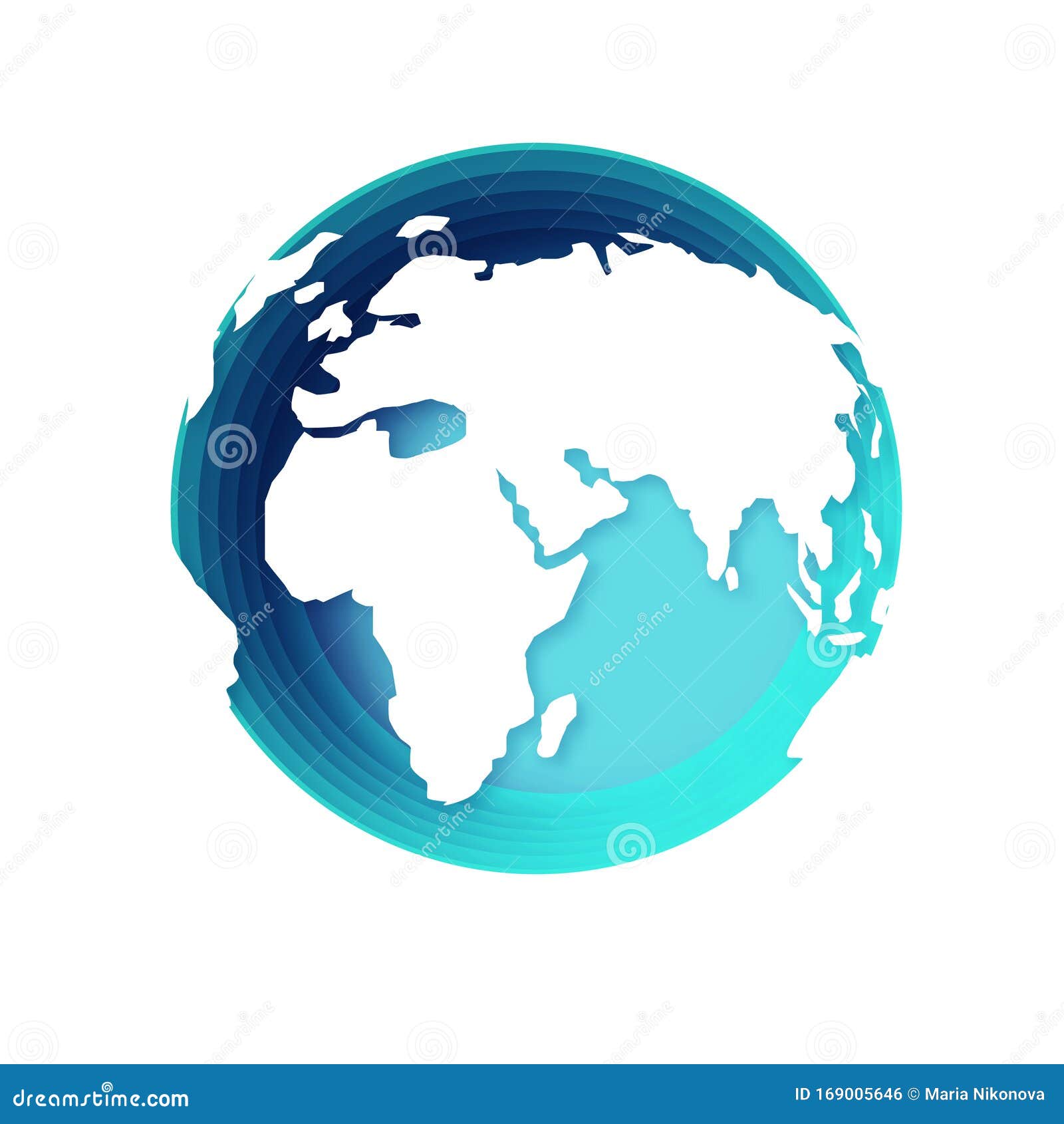 World Map Globe in Blue Circle Paper Cut Frame. Stock Vector ...