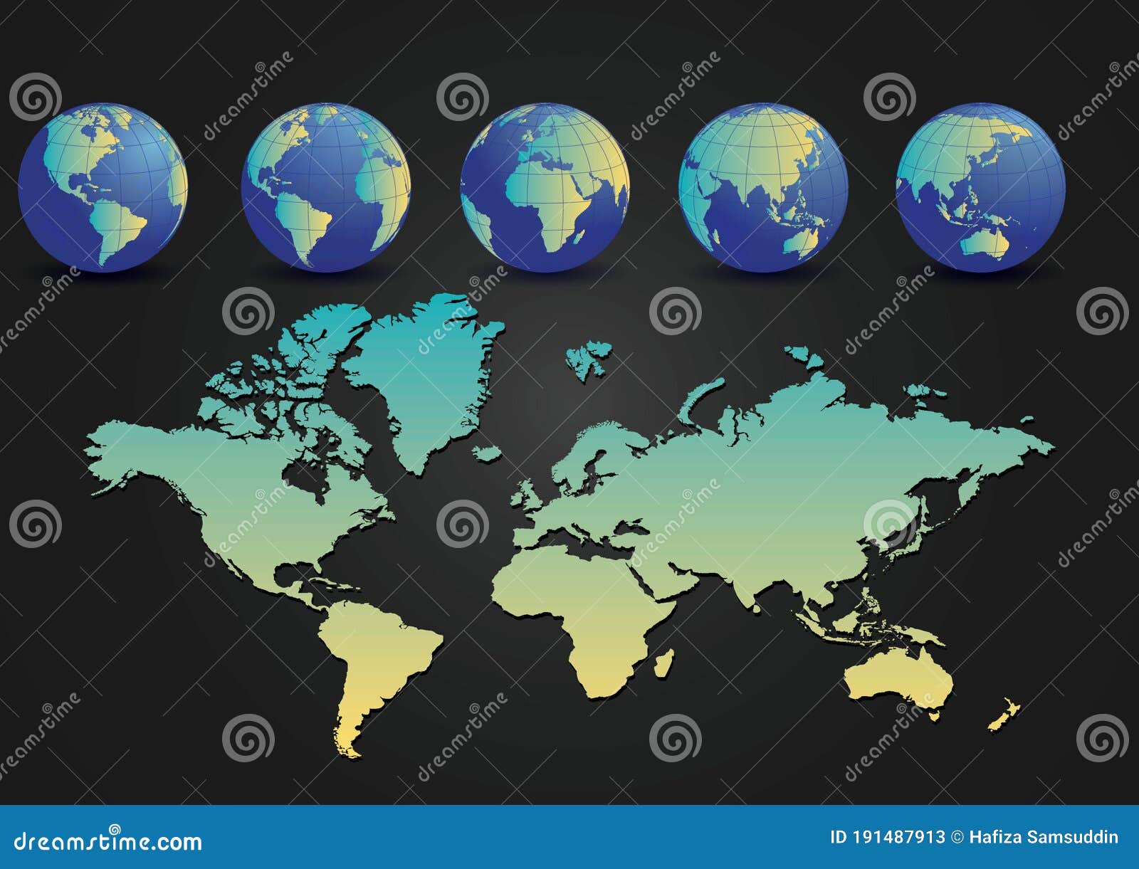 World Map with Globe Design. Vector Illustration Decorative Design ...