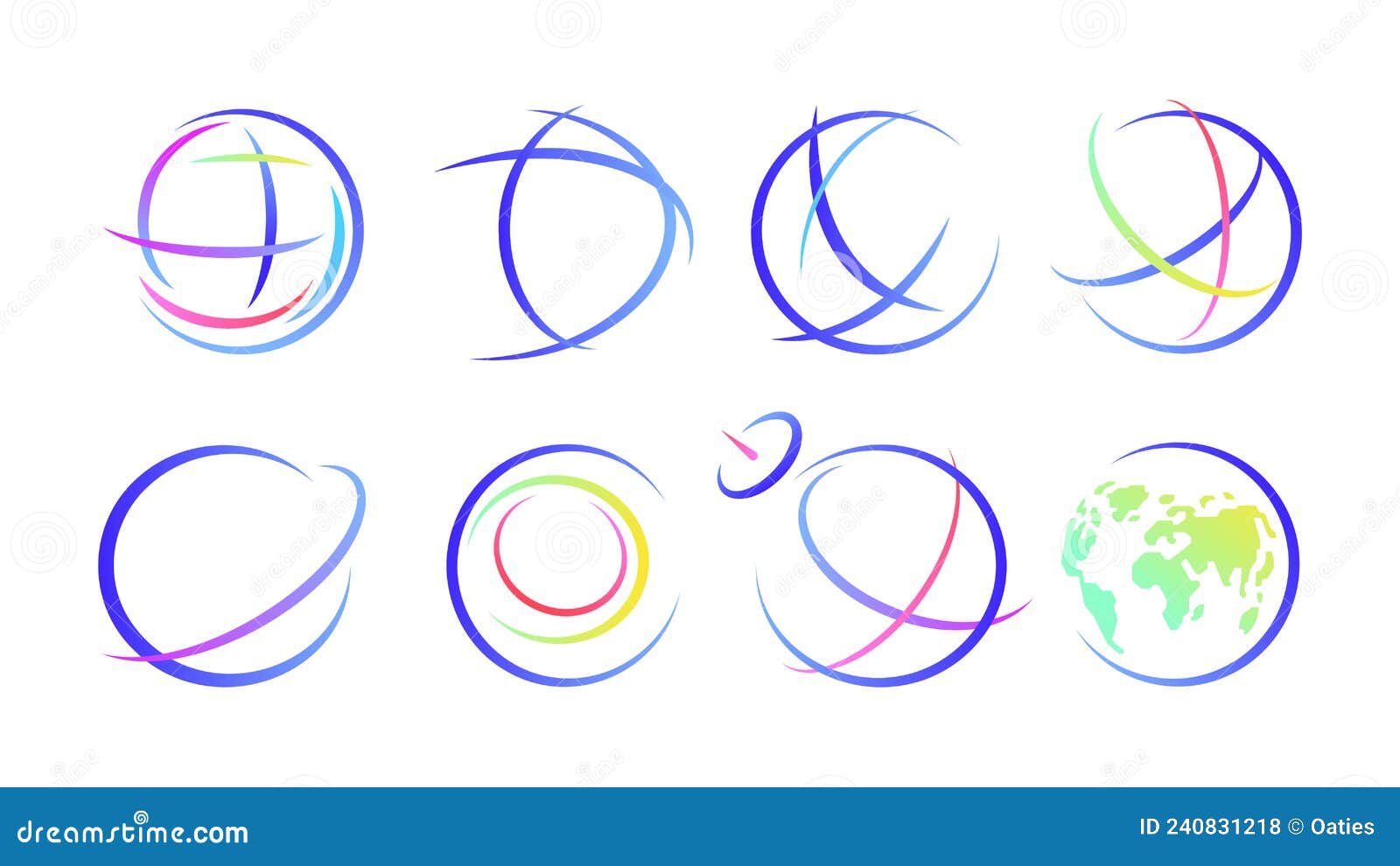 World Map Globe Outline Vector Logo Set Stock Vector - Illustration of ...
