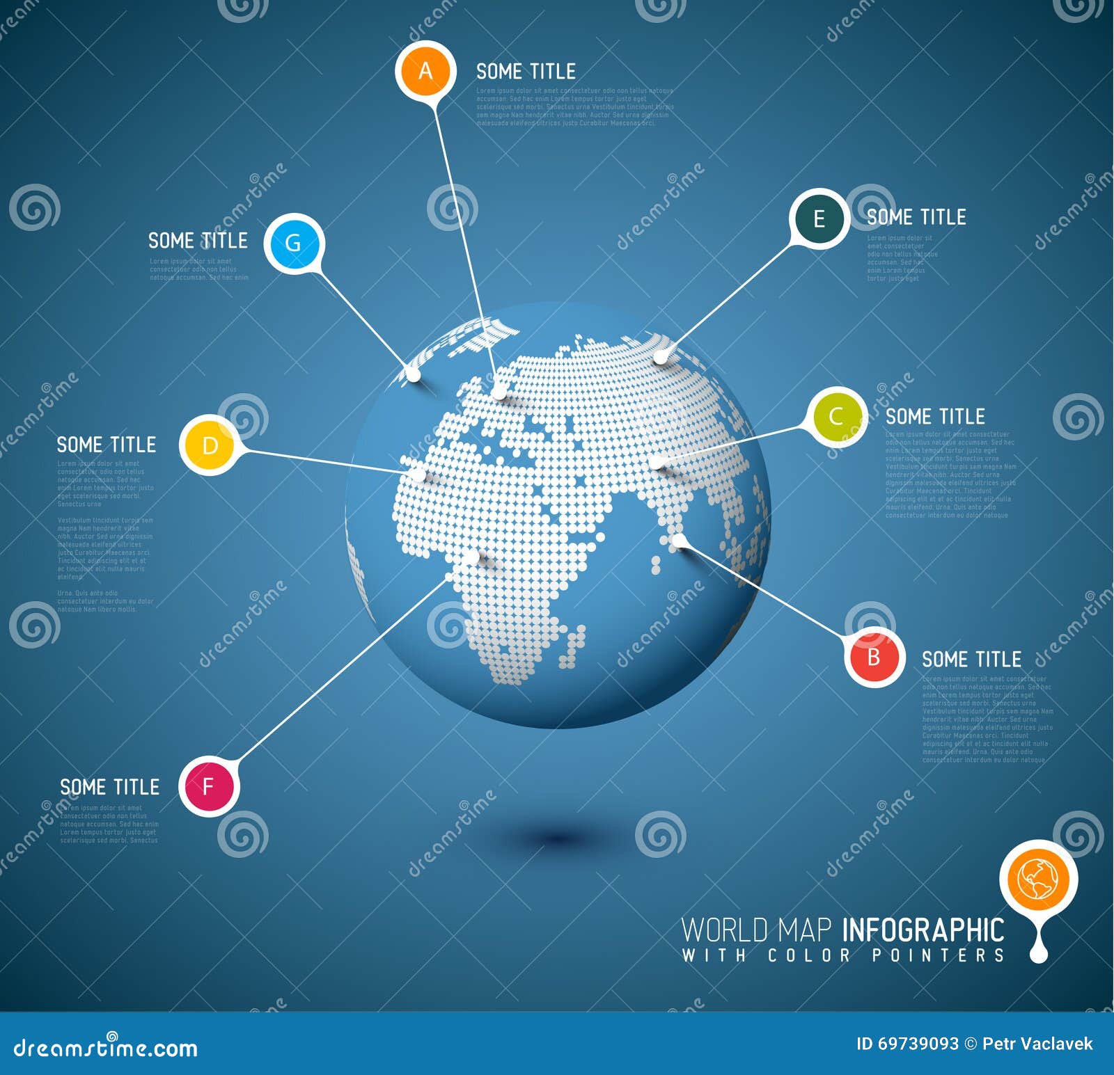 World Map Globe With Pointer Marks Stock Vector Illustration Of