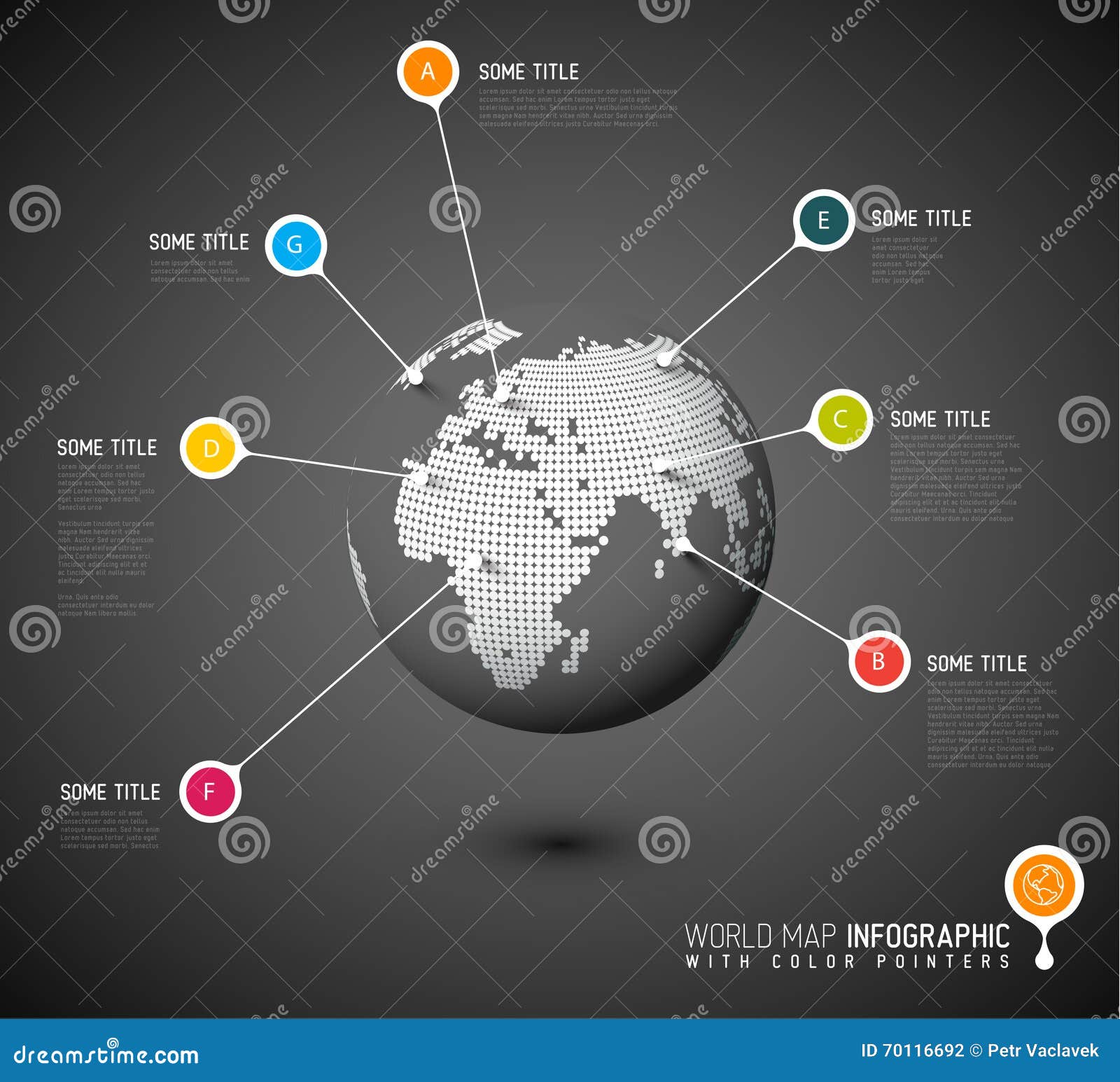 World Map Globe With Pointer Marks Stock Vector Illustration Of