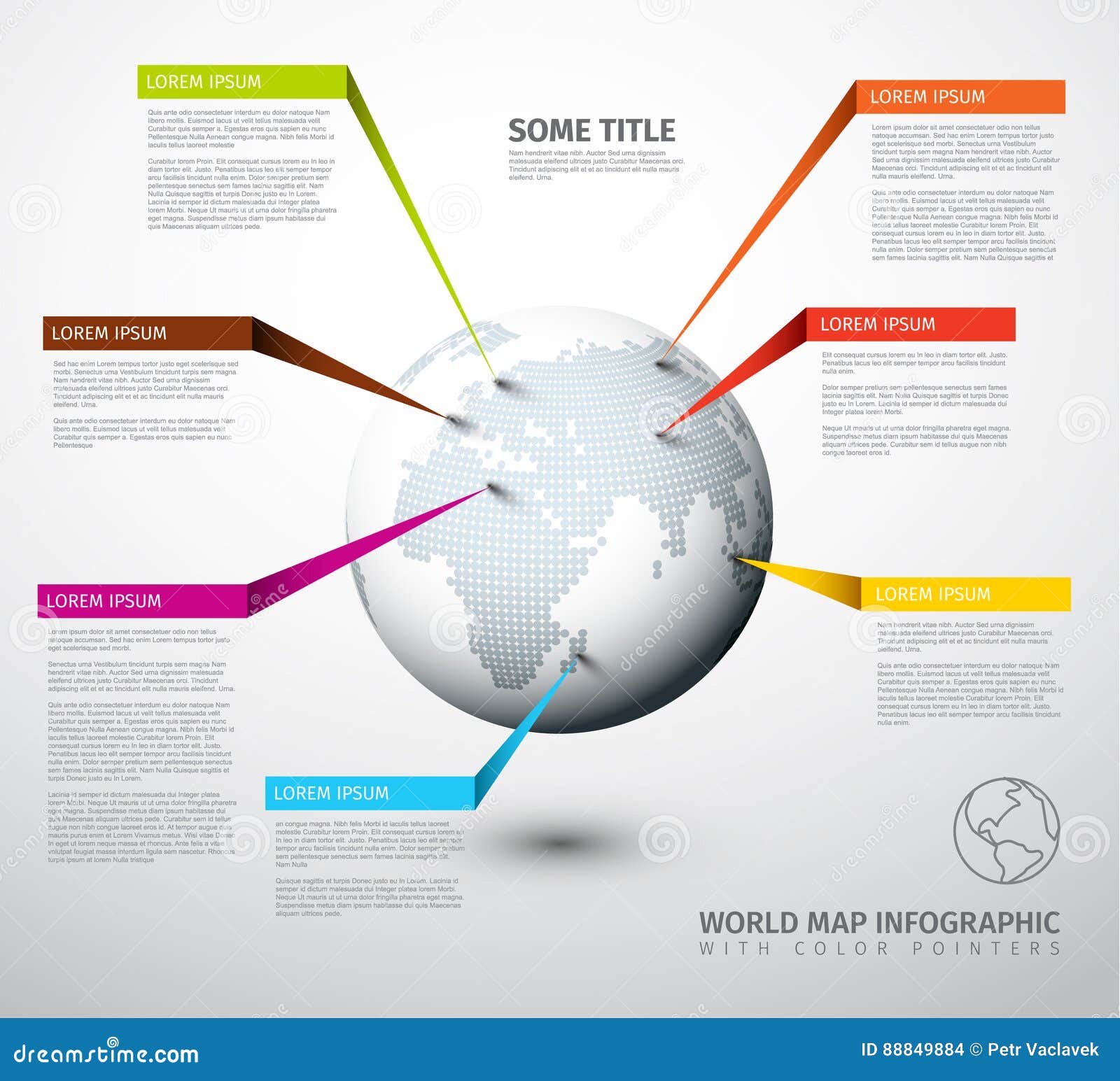 World Map Globe with Pointer Marks Stock Vector - Illustration of light ...