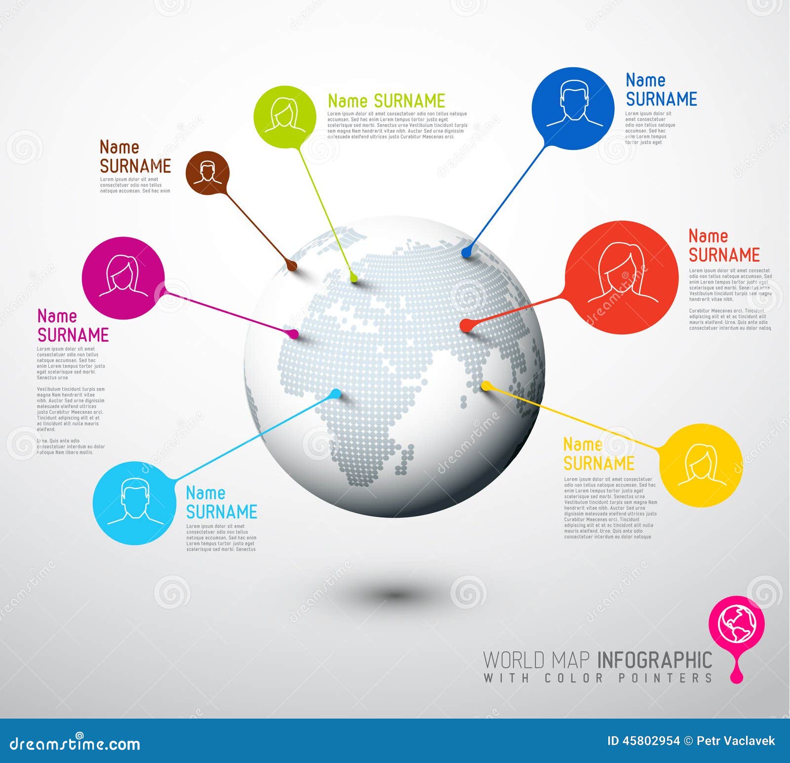 World Map Globe with User Pointer Marks Stock Illustration ...