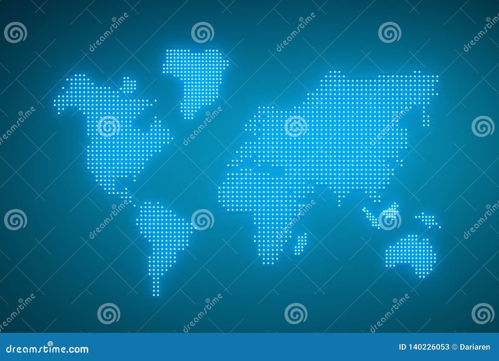 World Map in Glowing Blue Dots Stock Illustration - Illustration of ...