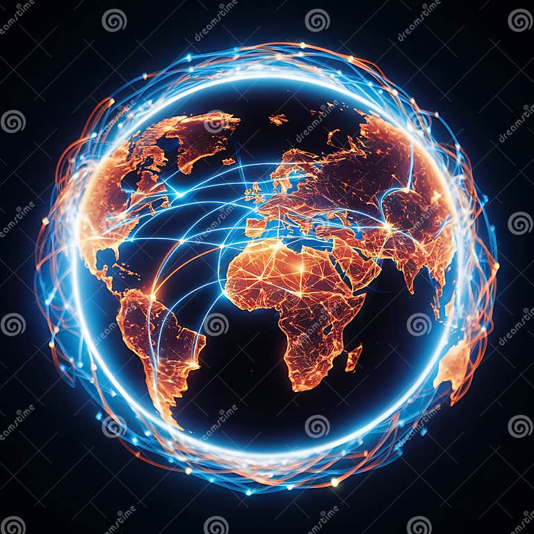 A World Map Glowing with Blue and Orange Points of Light ...