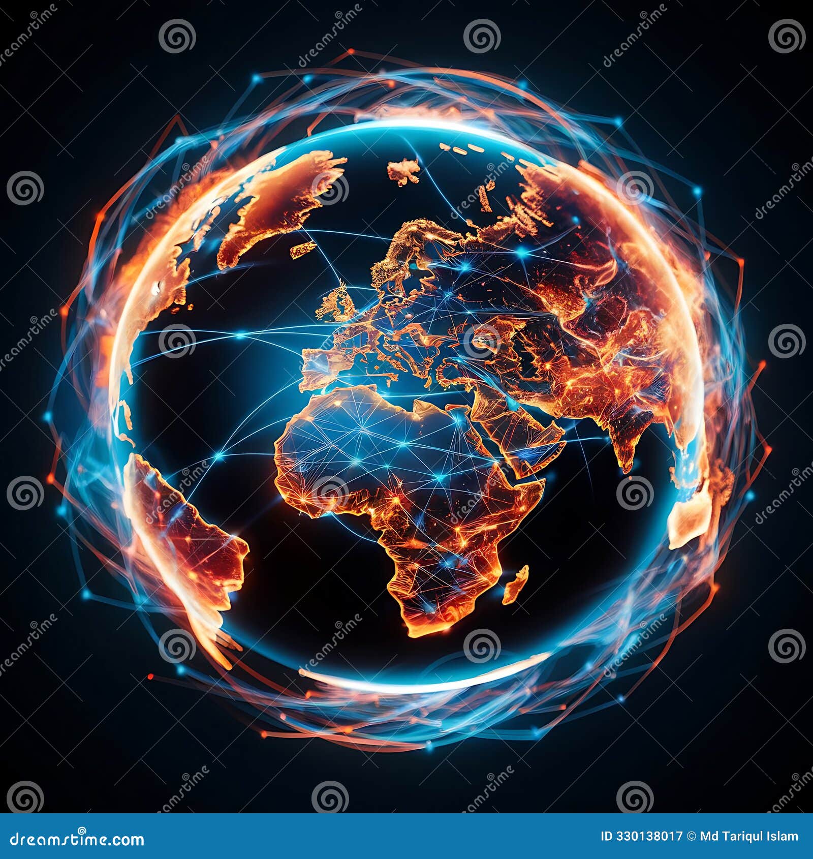 A World Map Glowing with Blue and Orange Points of Light ...