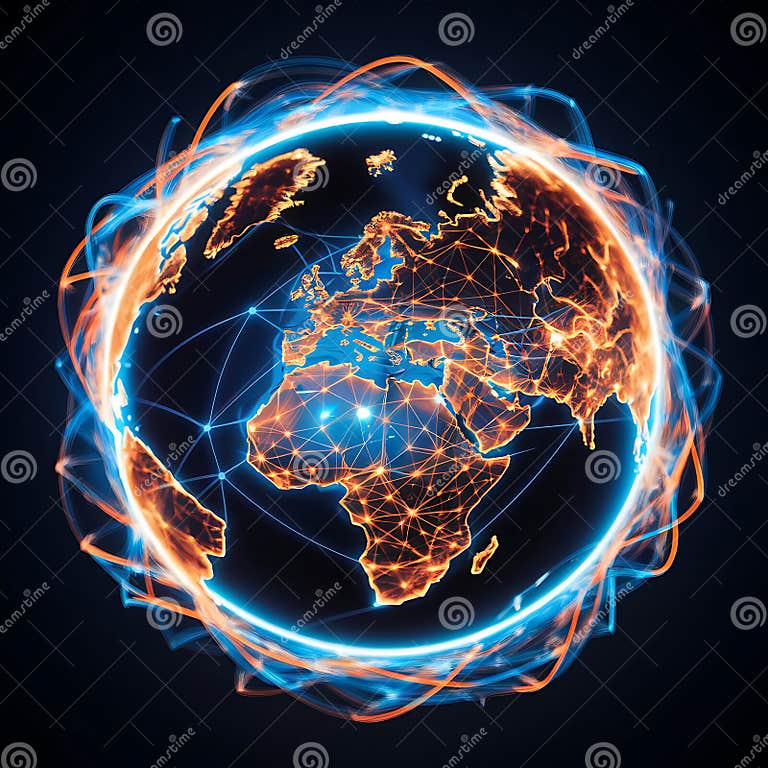 A World Map Glowing with Blue and Orange Points of Light ...