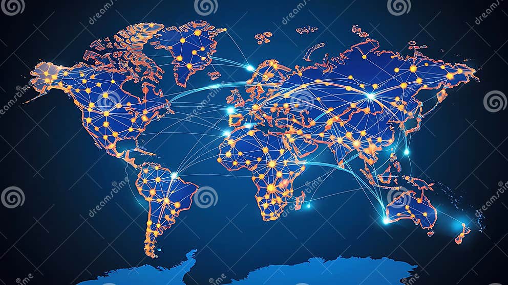 A World Map Glowing with Blue and Orange Points of Light ...