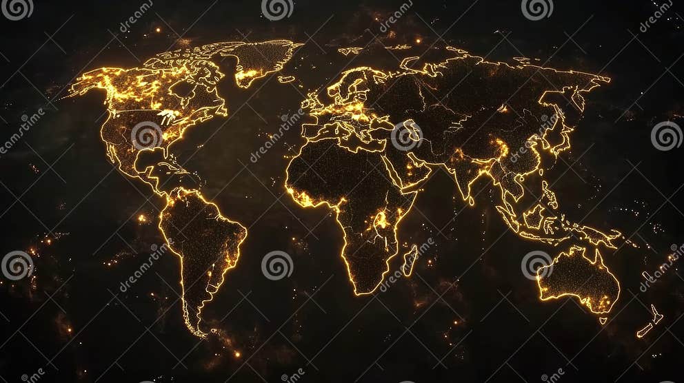 World Map with Glowing Digital Connections between Continents Stock ...