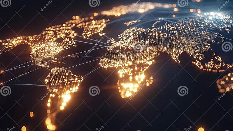 World Map with Glowing Digital Connections between Continents Stock ...