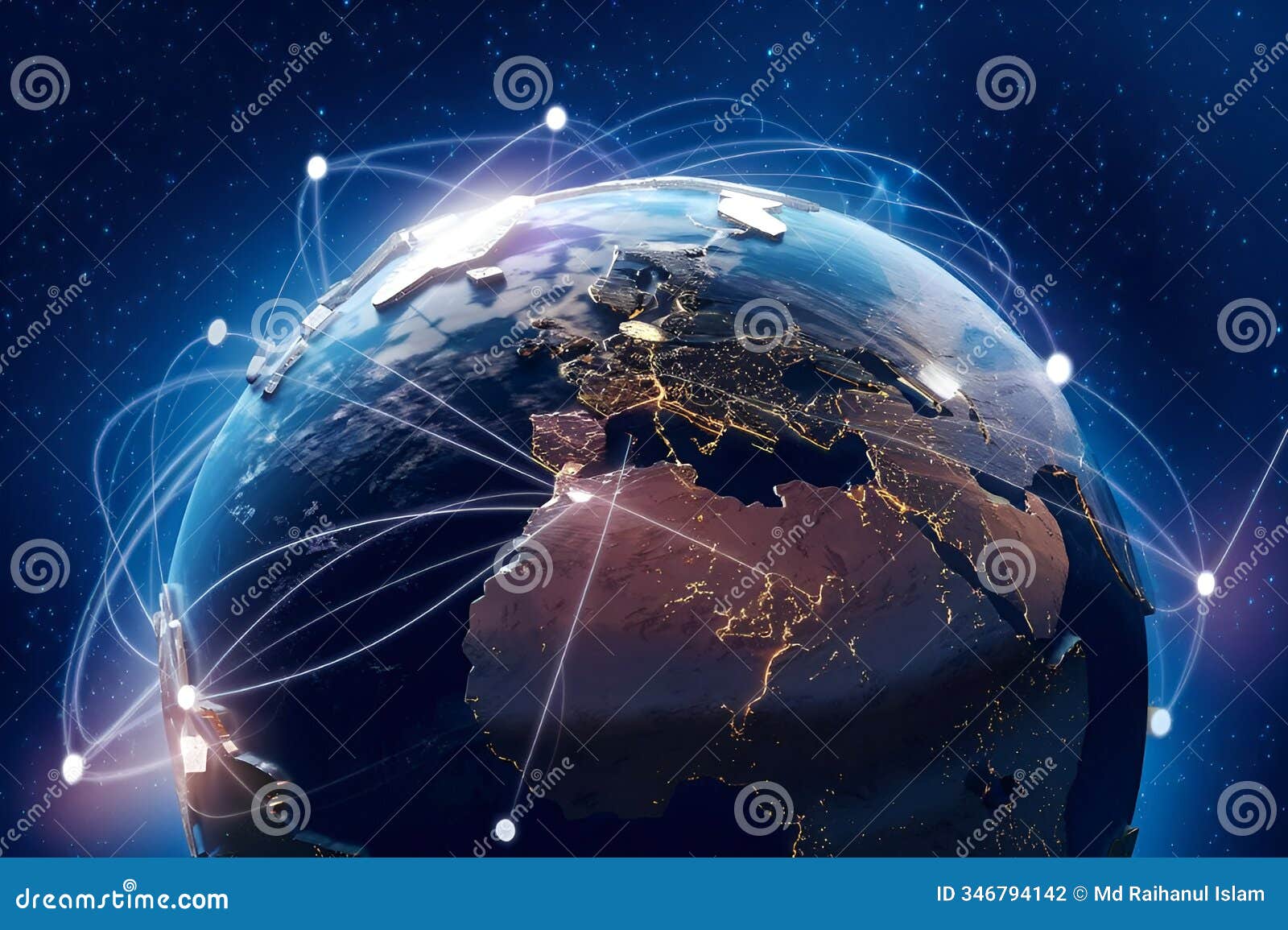 World Map with Glowing Interconnected Nodes, Symbolizing Global Network ...