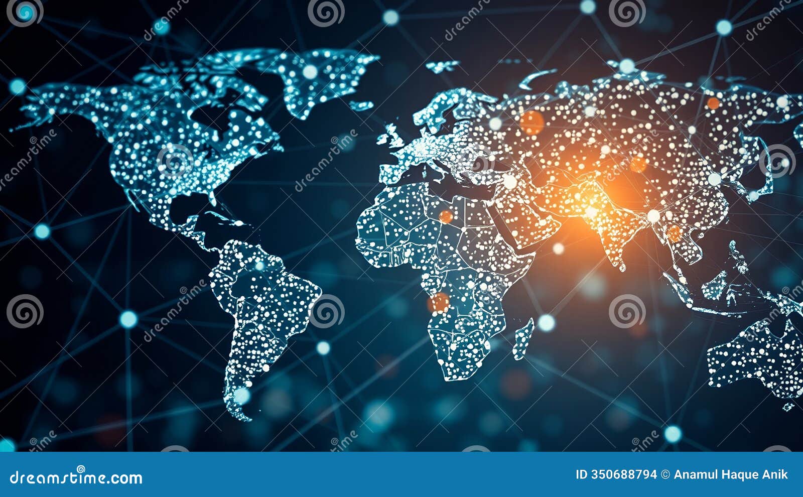 World Map with Glowing Lights Representing Global Connectivity Stock ...