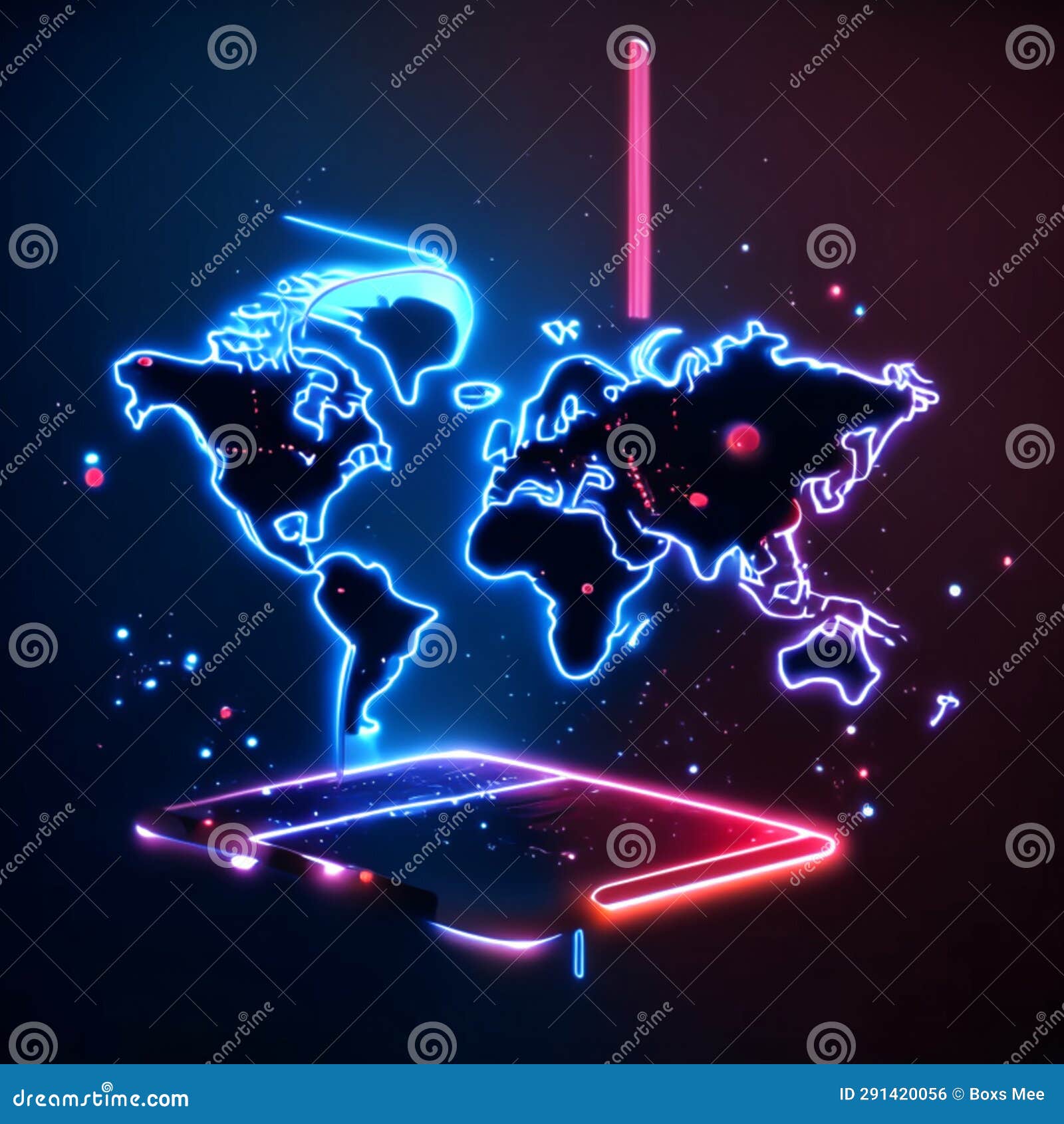 World Map with Glowing Neon Lines. Abstract Technology Background Stock ...